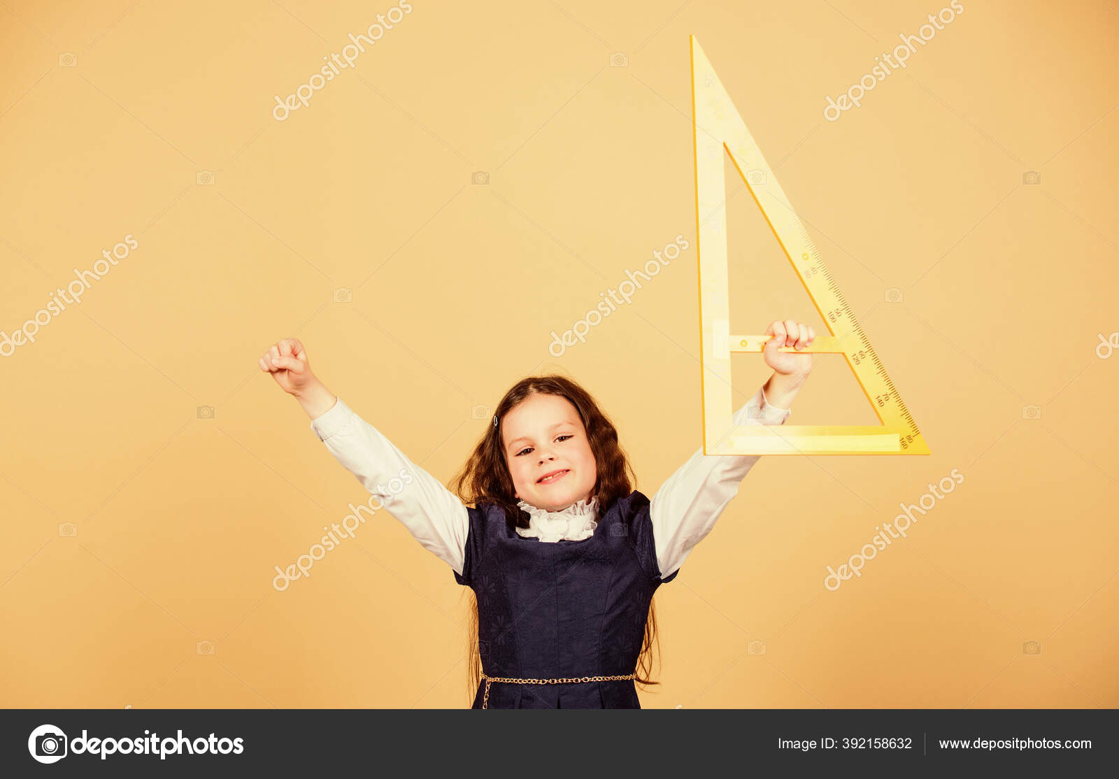 Kid school uniform hold ruler. School education concept. Learn ...