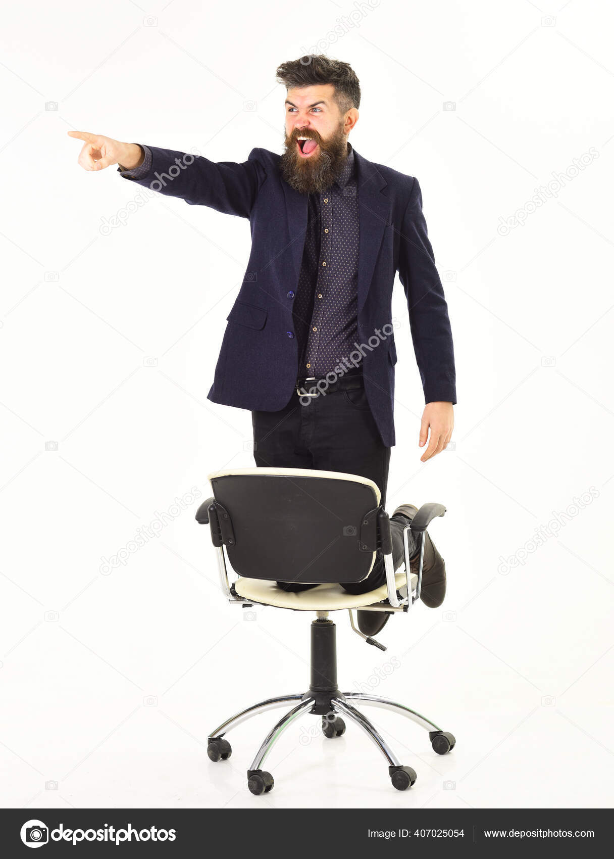 Leader screams. Commender gives ordersAngry boss in construction helmet ...