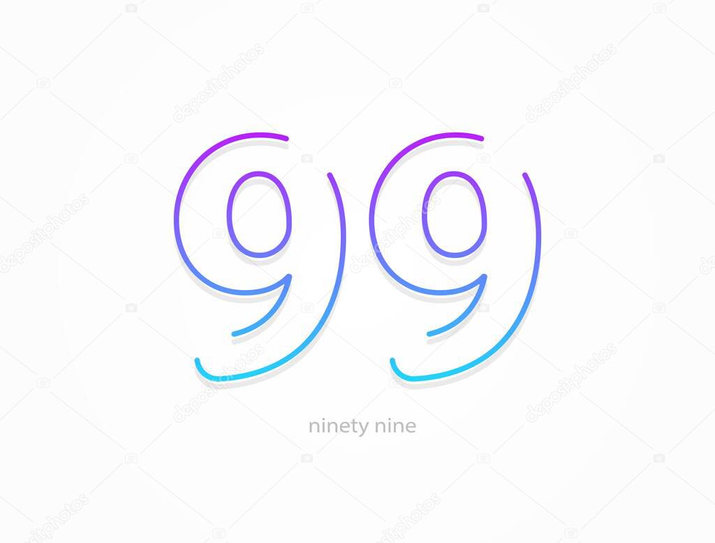 99 number, outline stroke gradient font. Diseño de estilo creativo ...