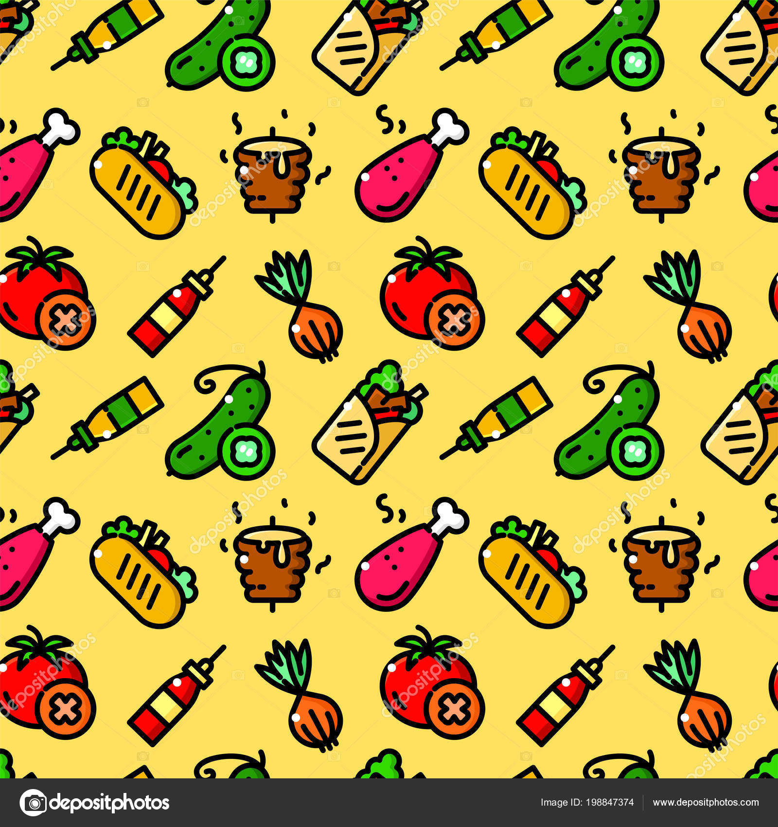 Shawarma Seamless Pattern Yellow Background Stock Vector Image by ...