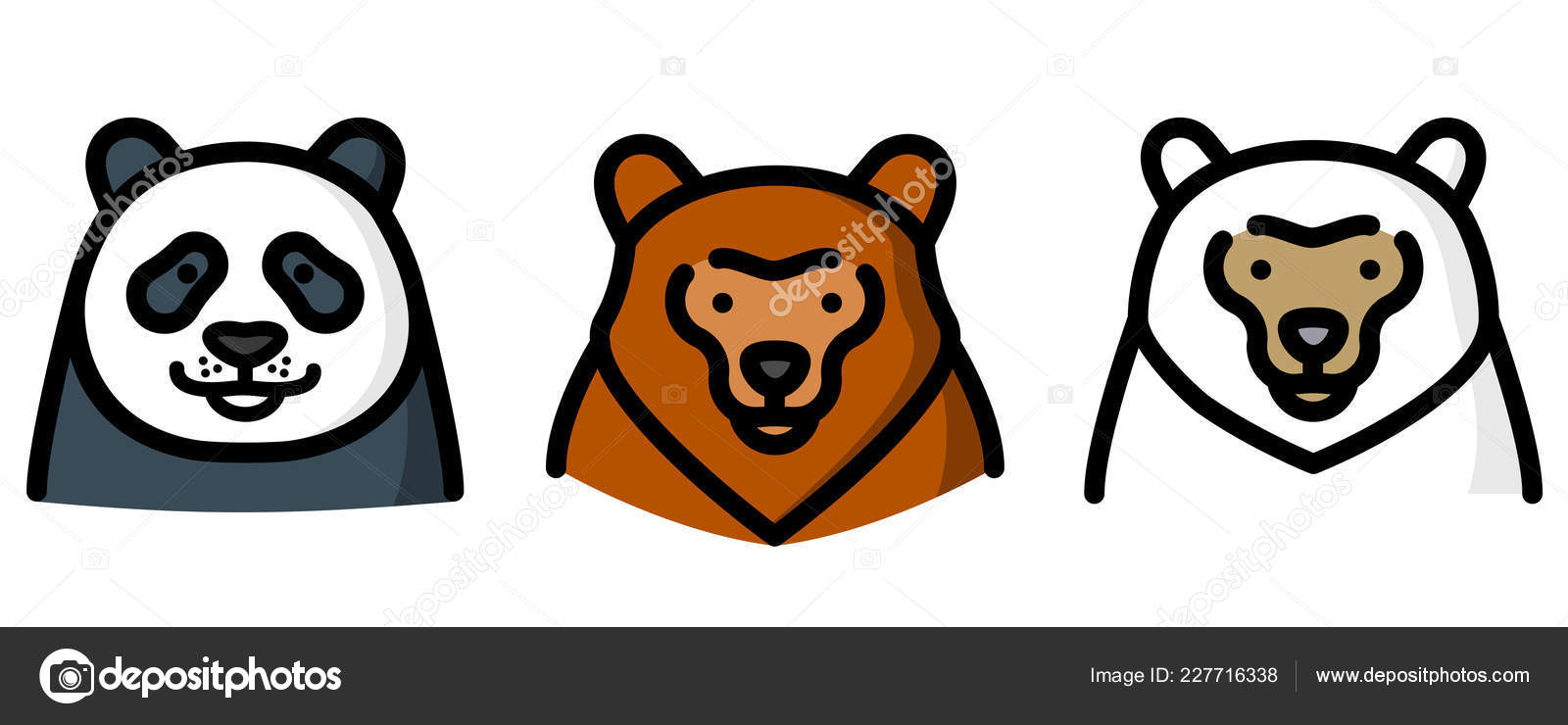 Three Different Bears Panda Brown Arctic White Background Stock Vector ...