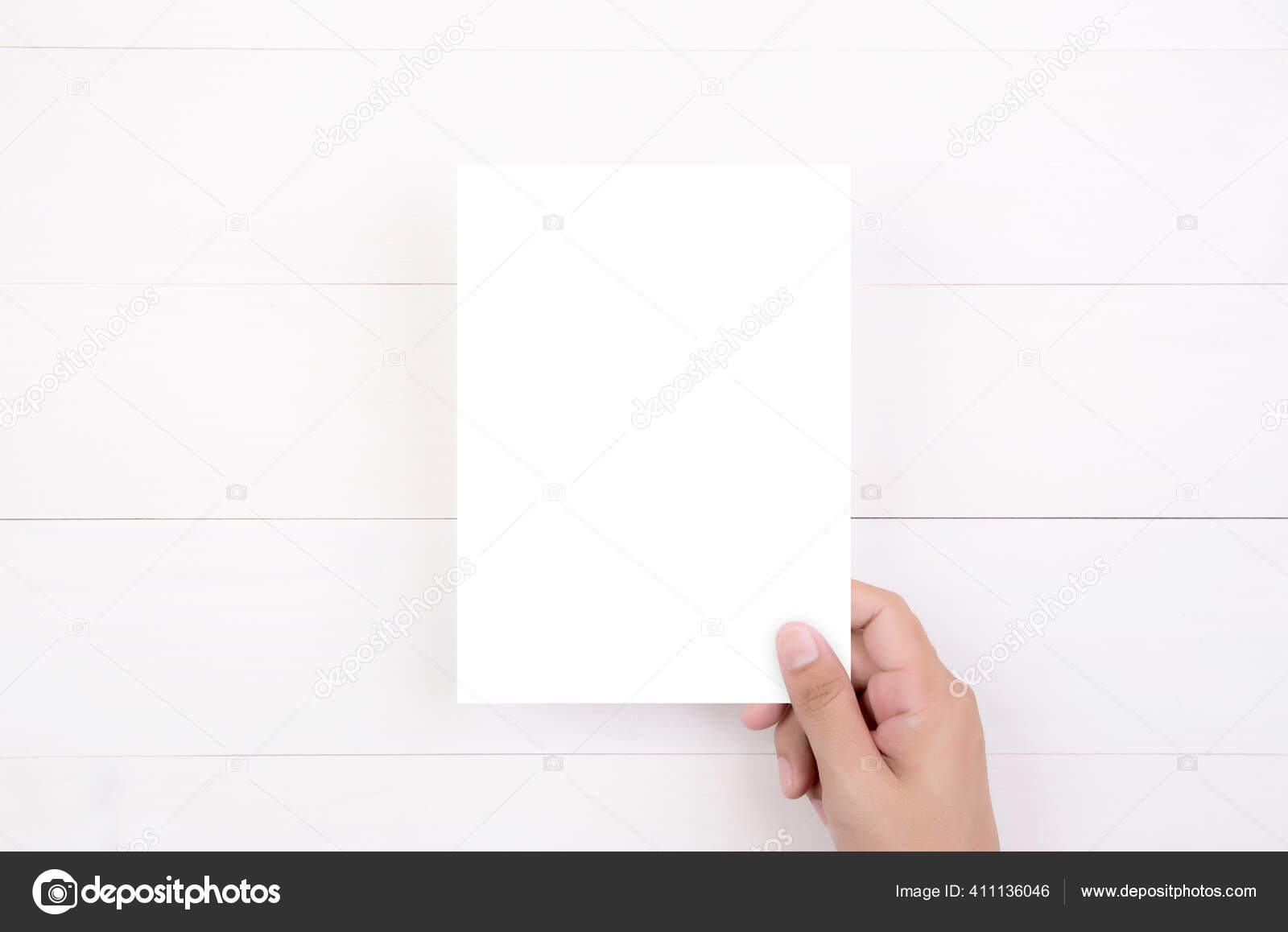 Hand Young Man Holding Poster Card Brochure White Paper Blank — Stock ...
