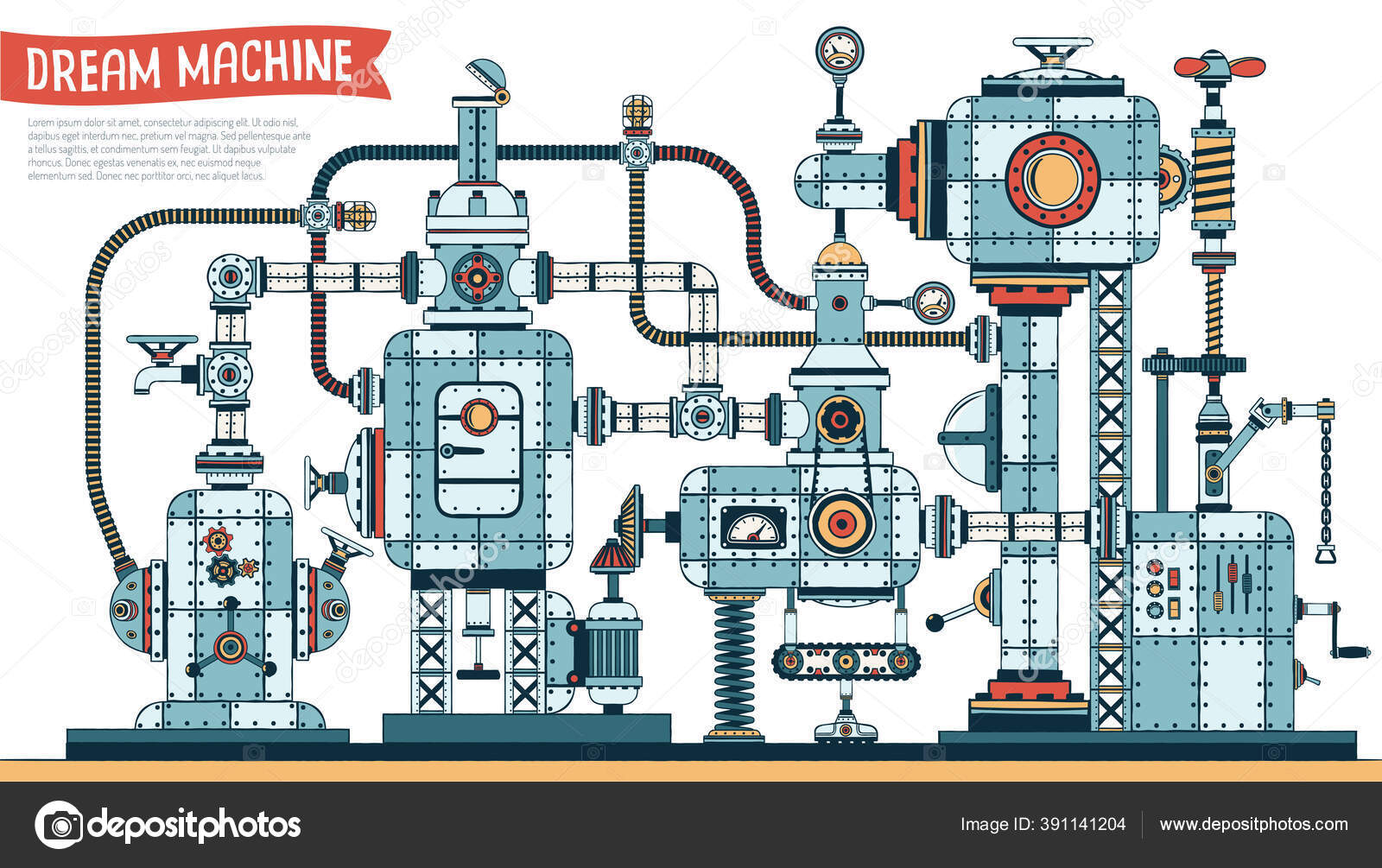 Dream machine with cables, pipes, parts, aggregates, mechanisms Stock ...
