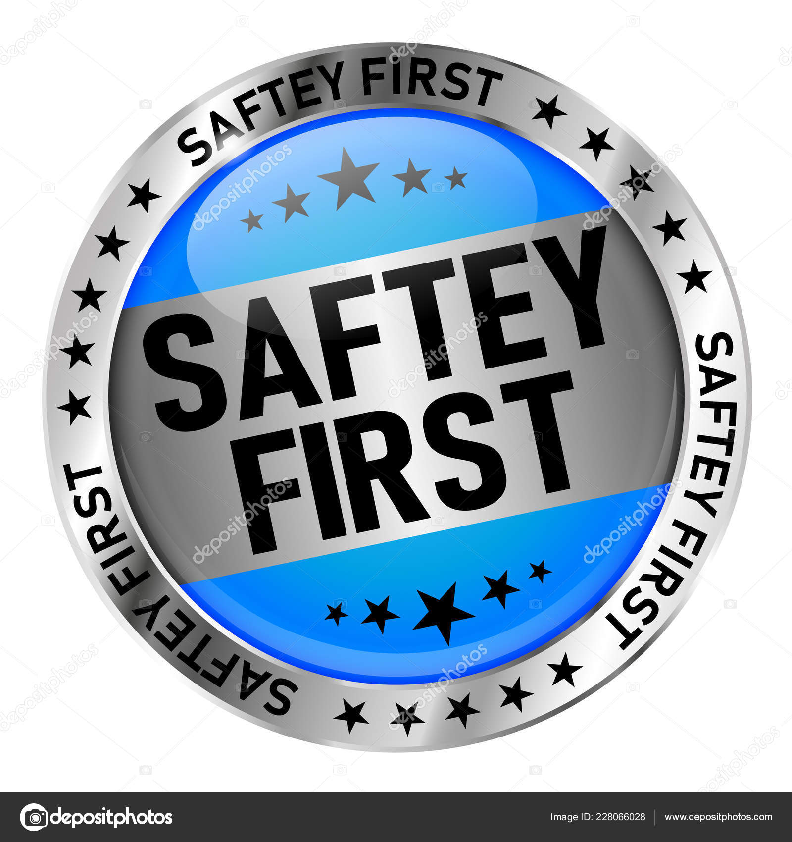 Safety first isolated blue silver illustration icon web badge Stock ...