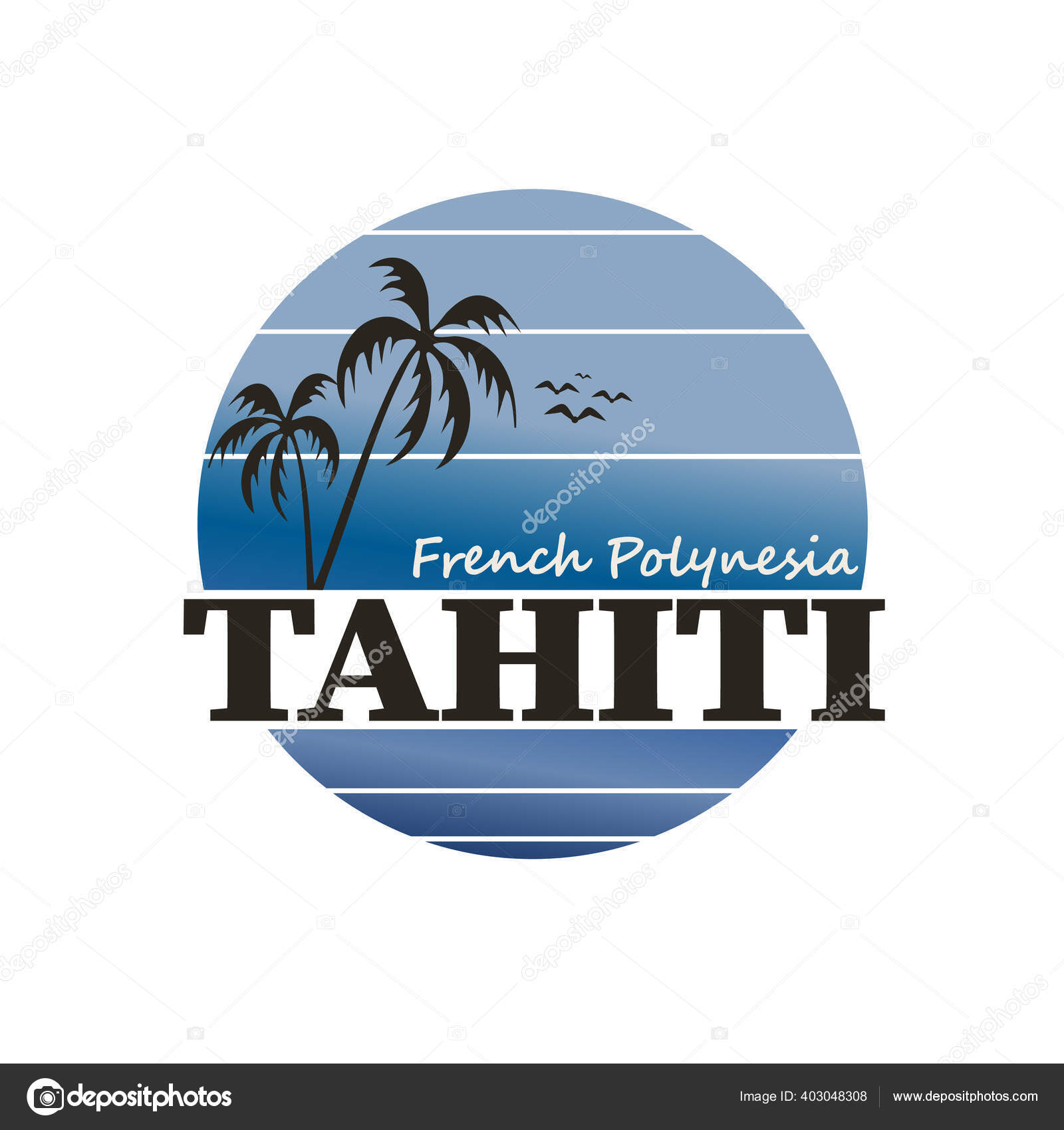 Tahiti islands, background with beach, palms and the ocean. Vector ...