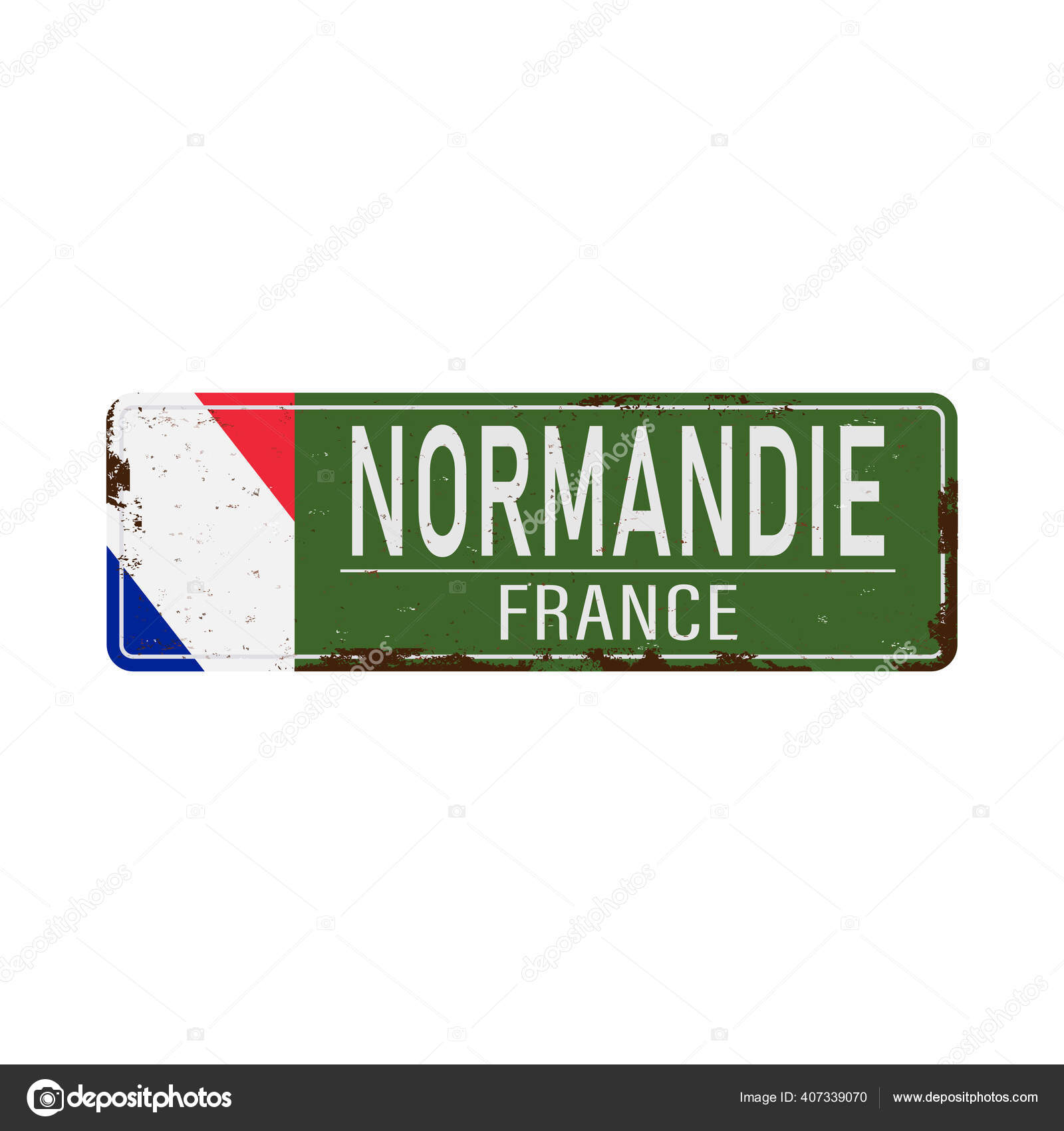 Green Location of Normandy road sign. French Republic EPS10. Stock ...
