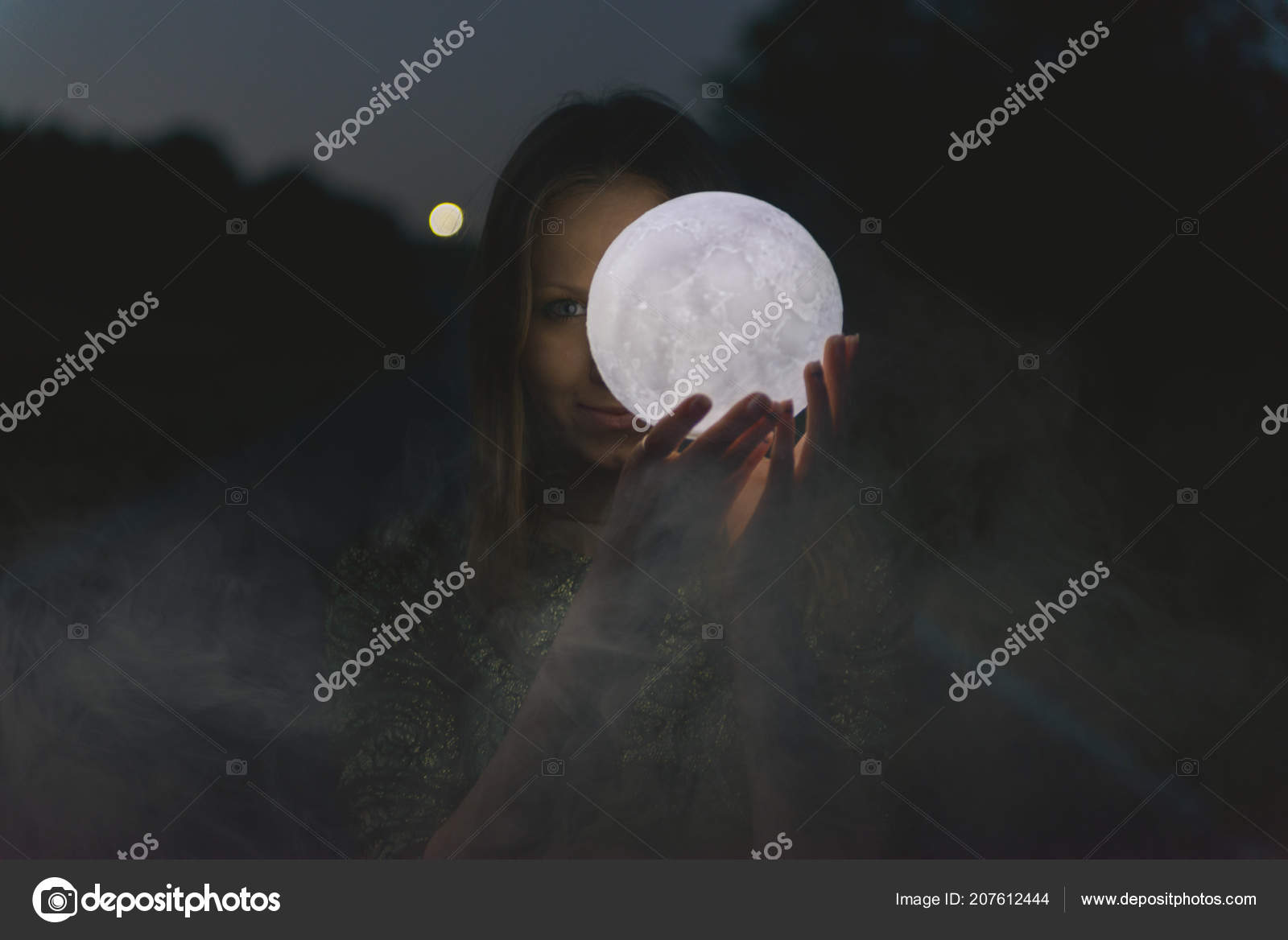 Beautiful Girl Moon Hands — Stock Photo © olegkrugllyak #207612444
