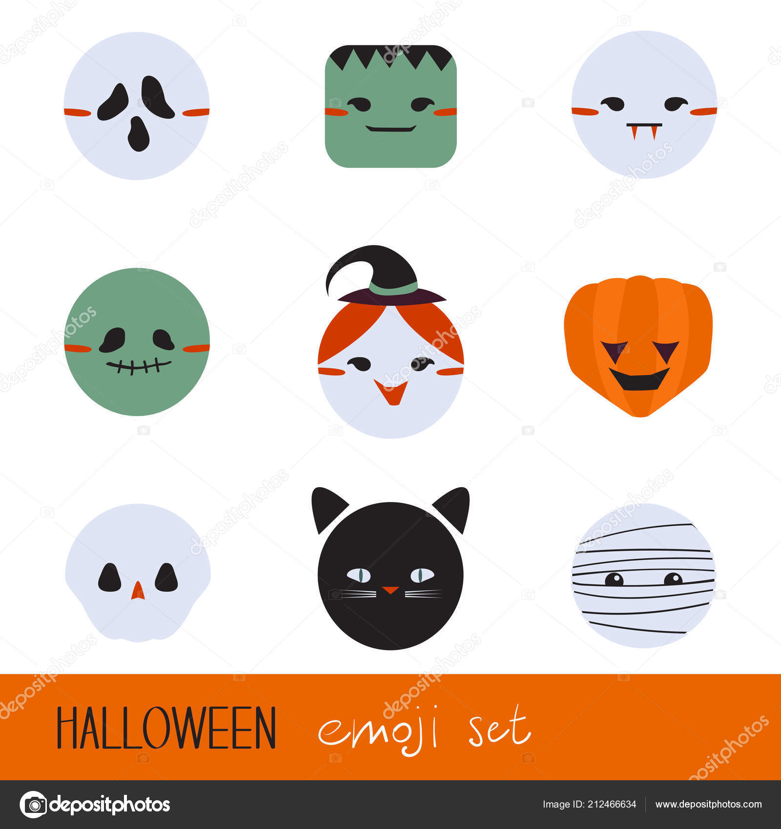 Festive Halloween Emoji Set Isolated White Background Stock Vector by ...