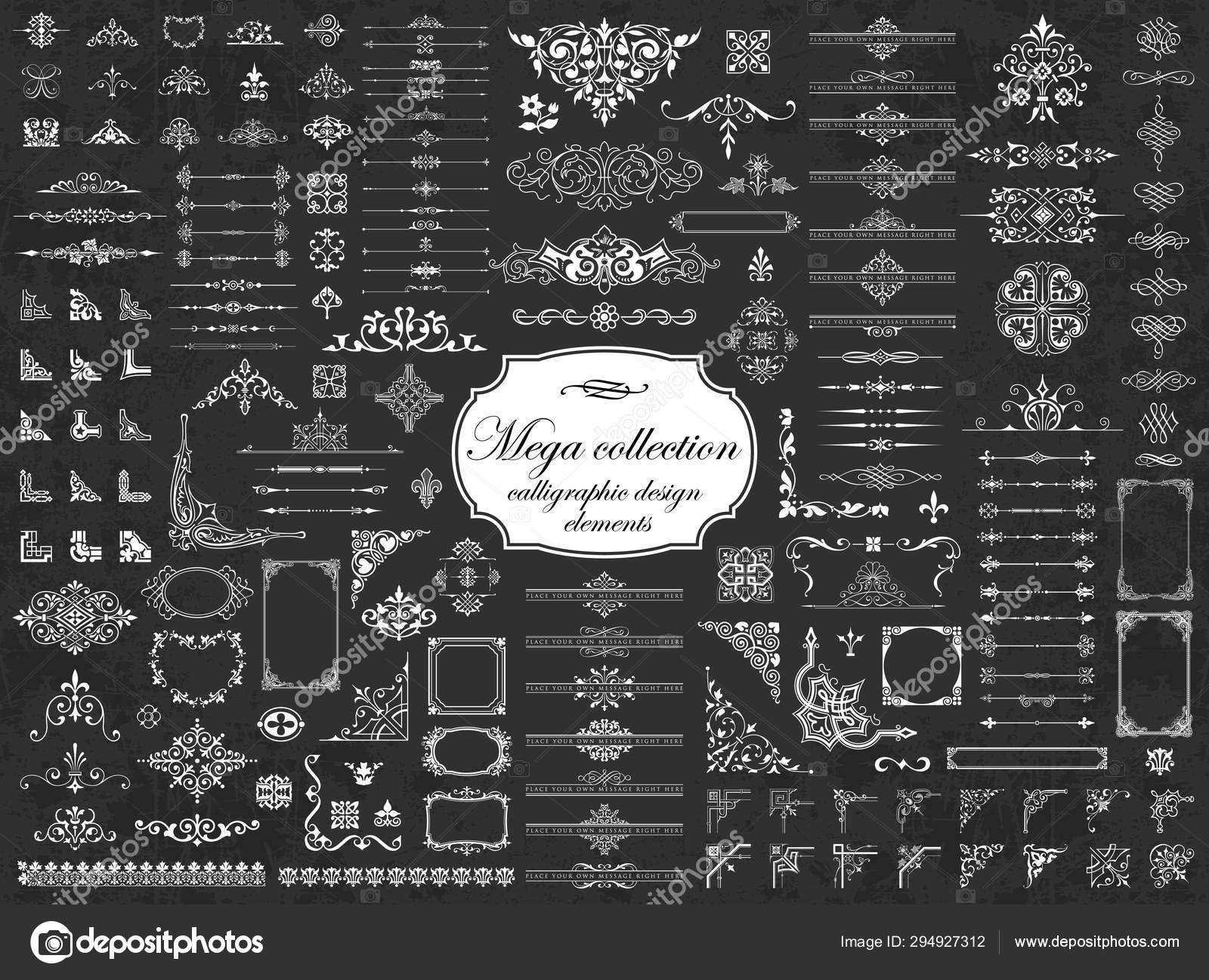 Mega set of vector calligraphic elements for design on chalkboard ...