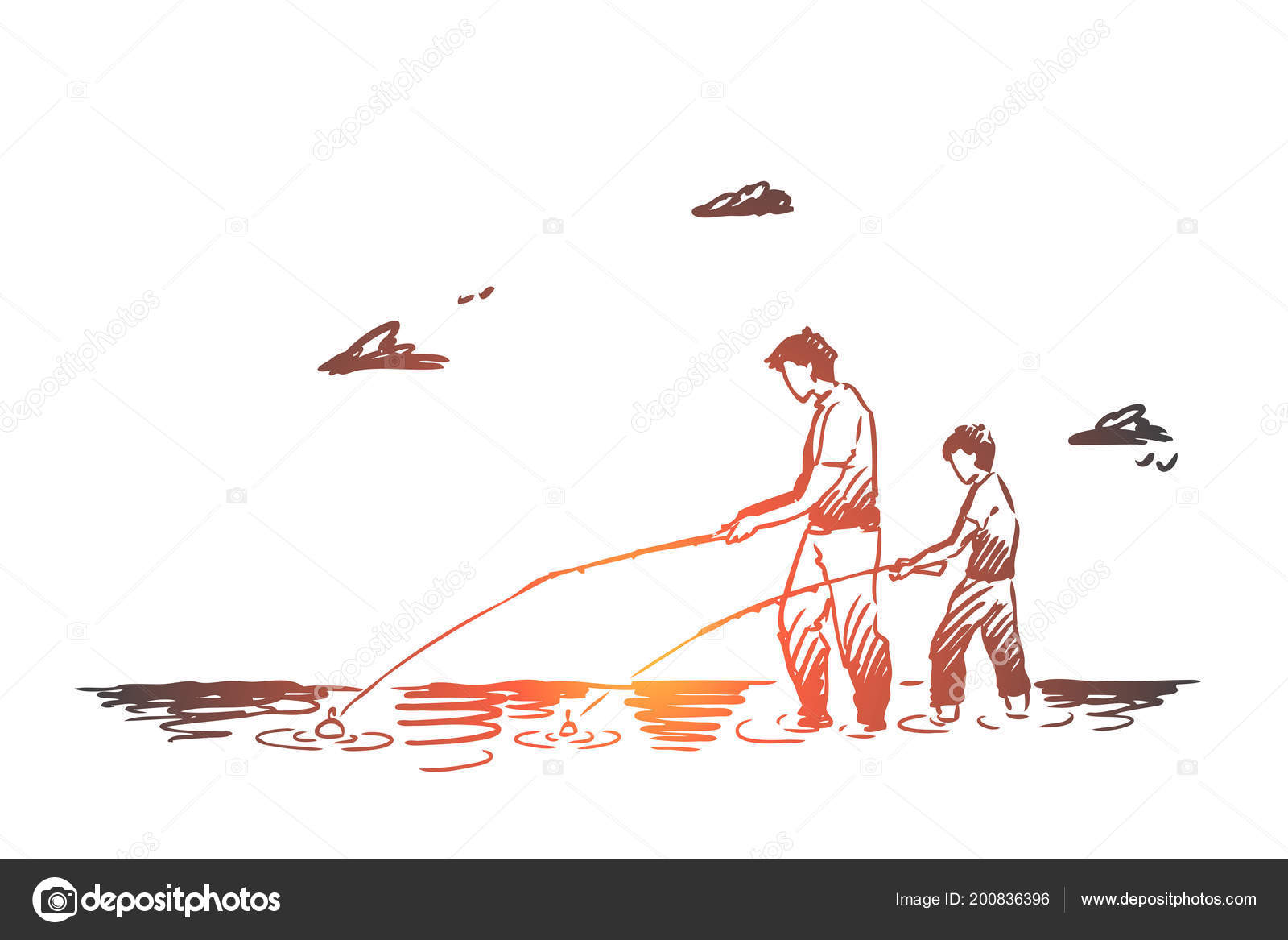 Father and son fishing drawing | Fishing, river, father, son, catch ...