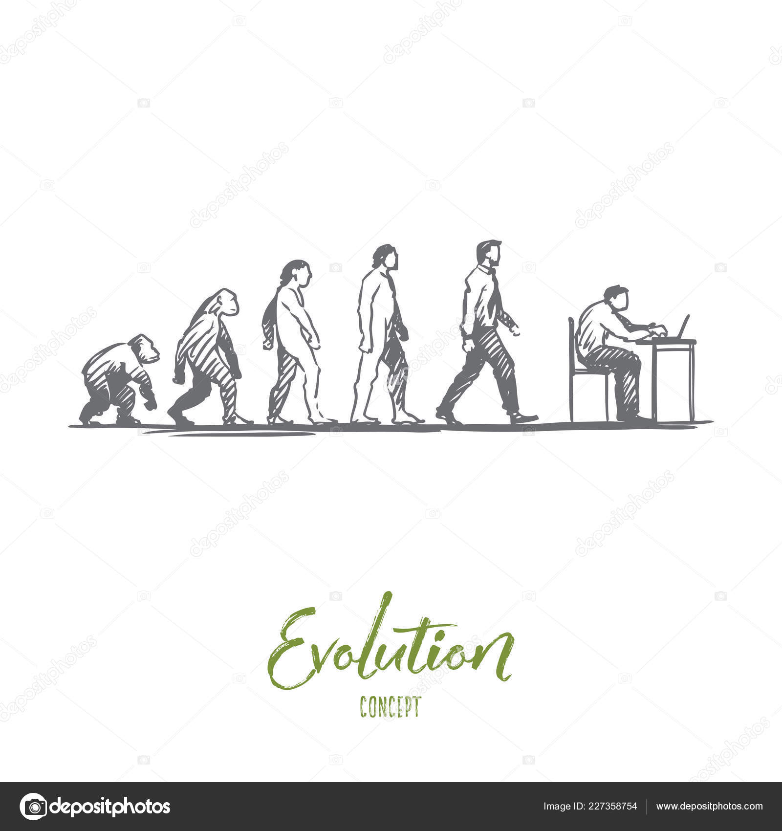Evolution, businessman, programmer, primitive concept. Hand drawn ...