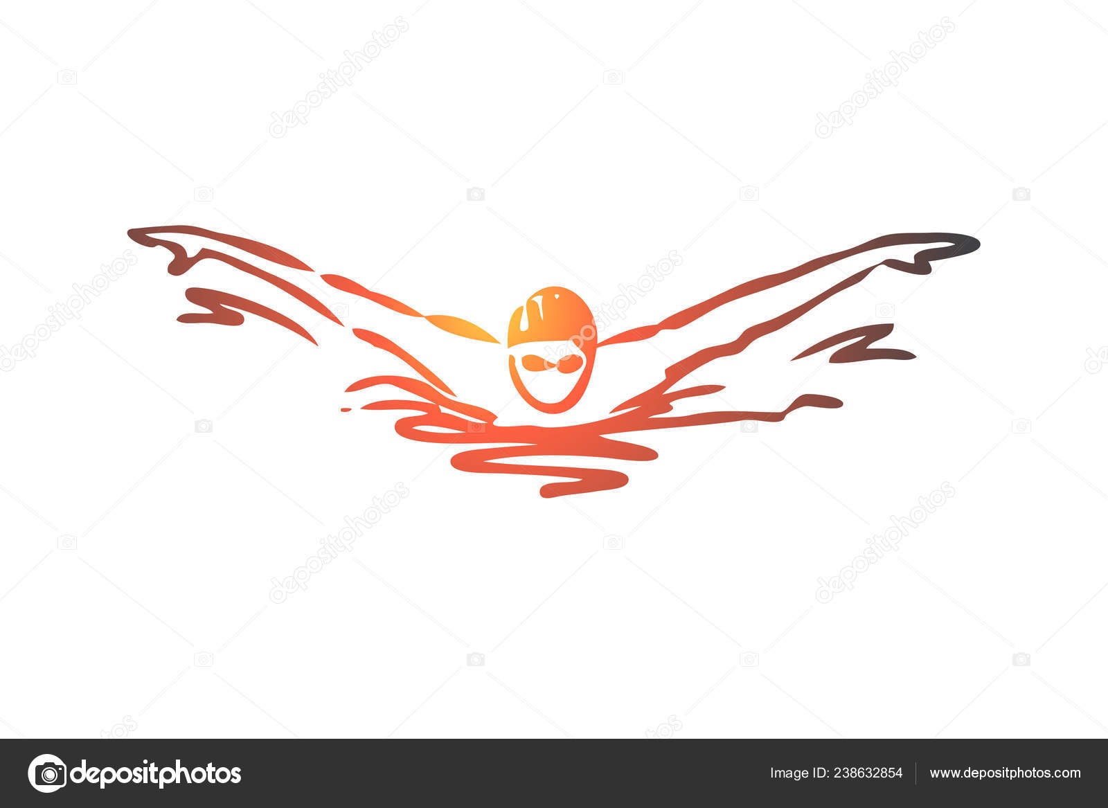 Swimming, butterfly, stroke, athlete, pool concept. Hand drawn isolated ...