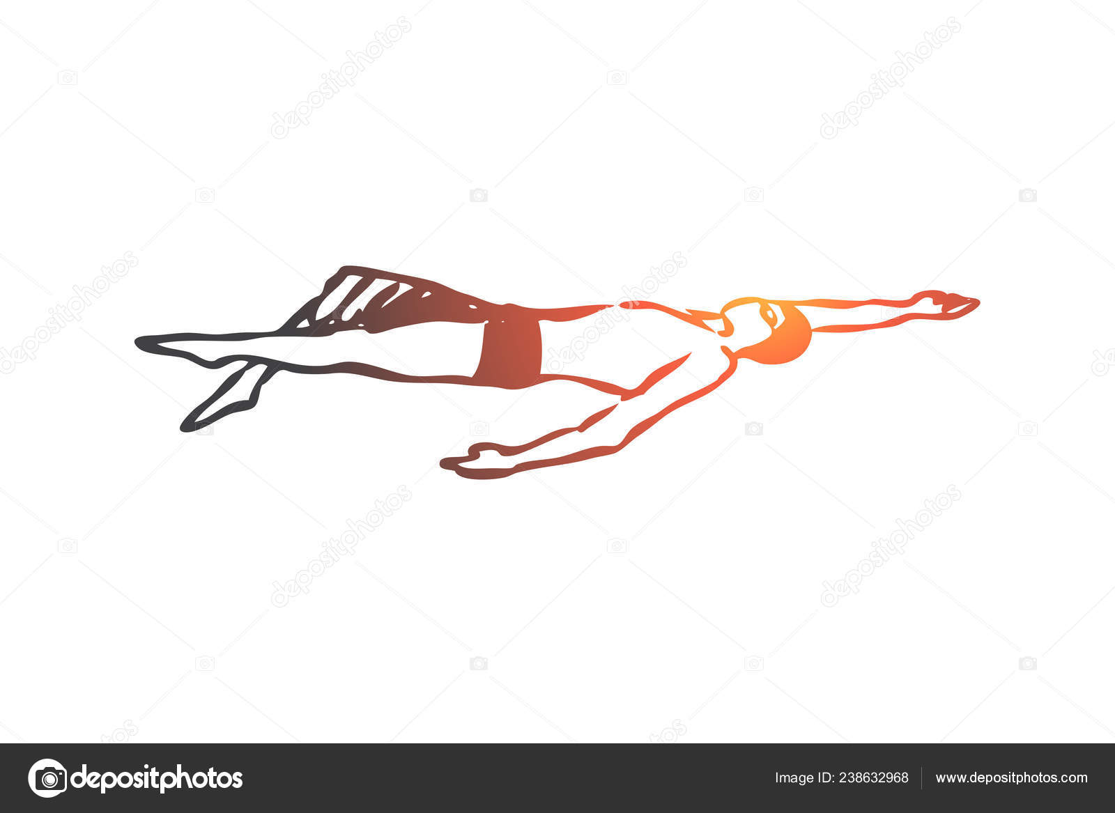 Backstroke, swim, sport, pool, competition concept. Hand drawn isolated ...