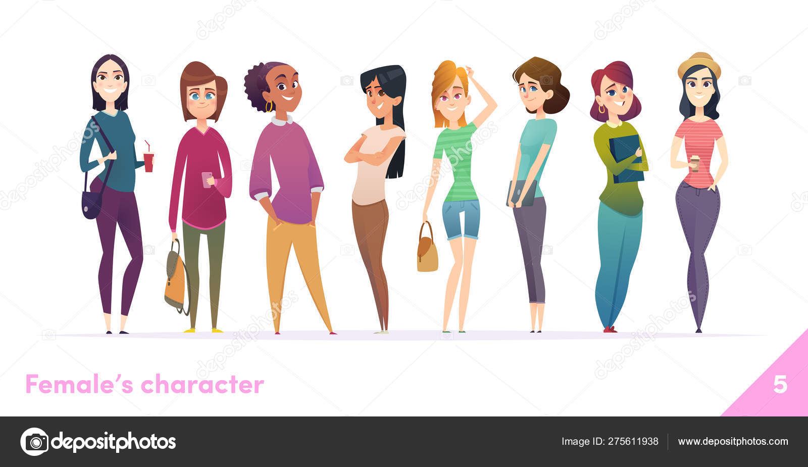 Women character design collection. Modern cartoon flat style. Females ...