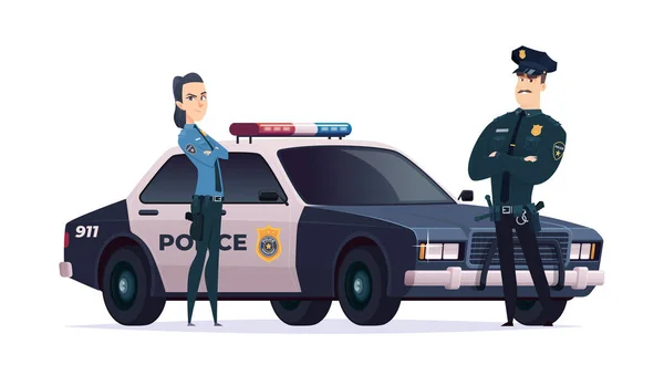 Cartoon swat officers man and woman team in armor. Safety officers with ...