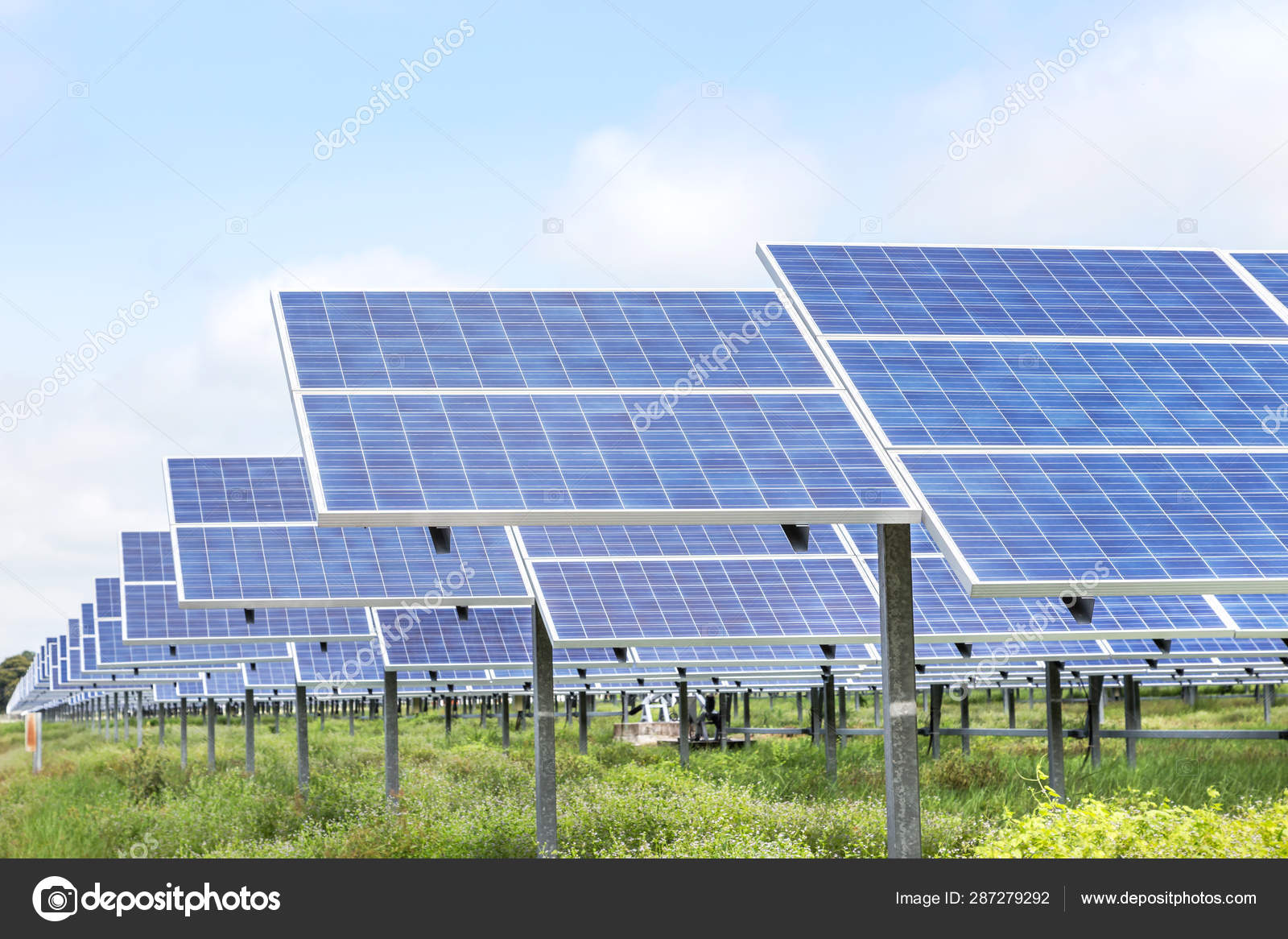 Close Rows Array Solar Cells Photovoltaics Solar Power Station ...