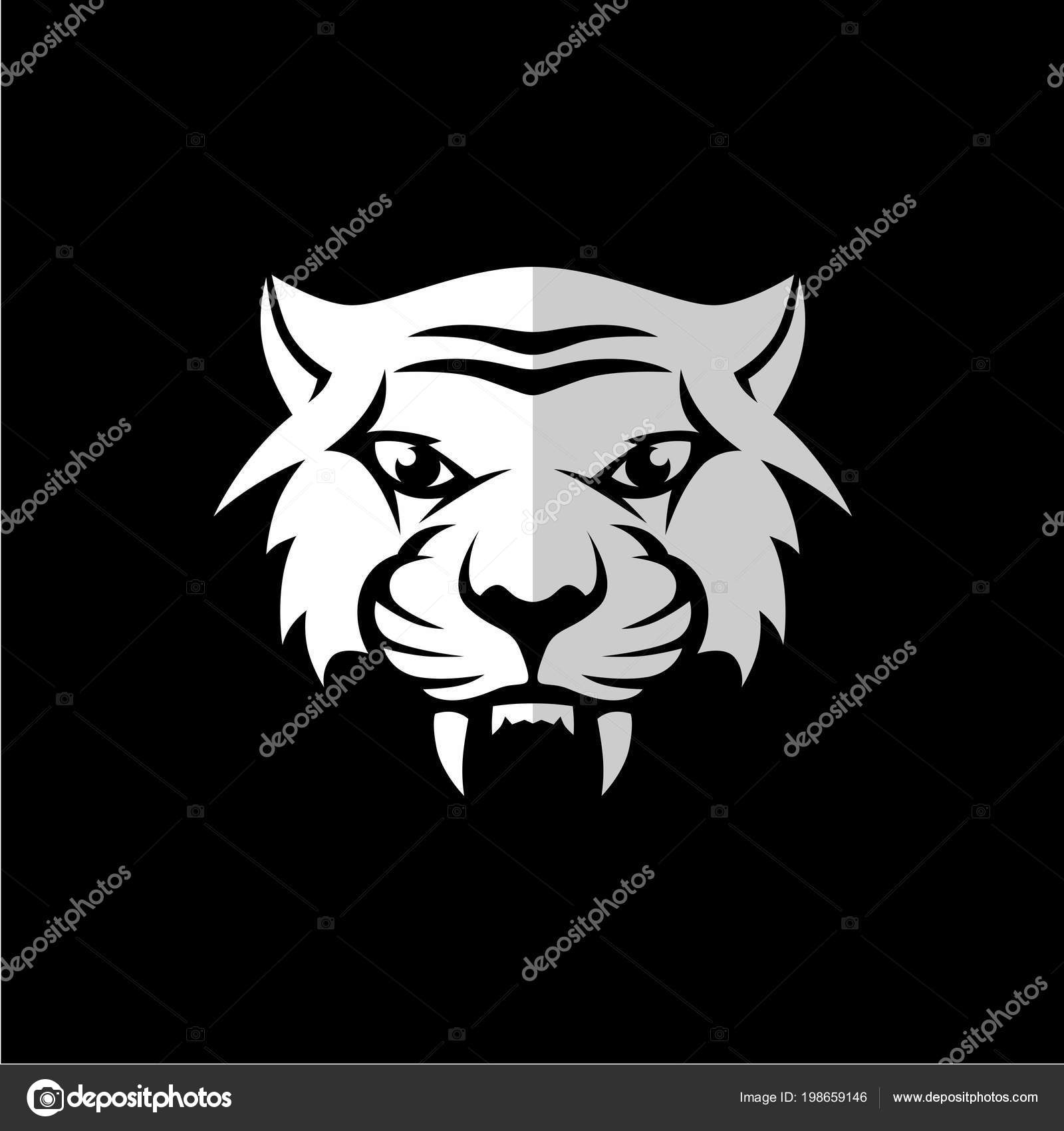 White Intimidating Tiger Company Logo Black Background Vector ...