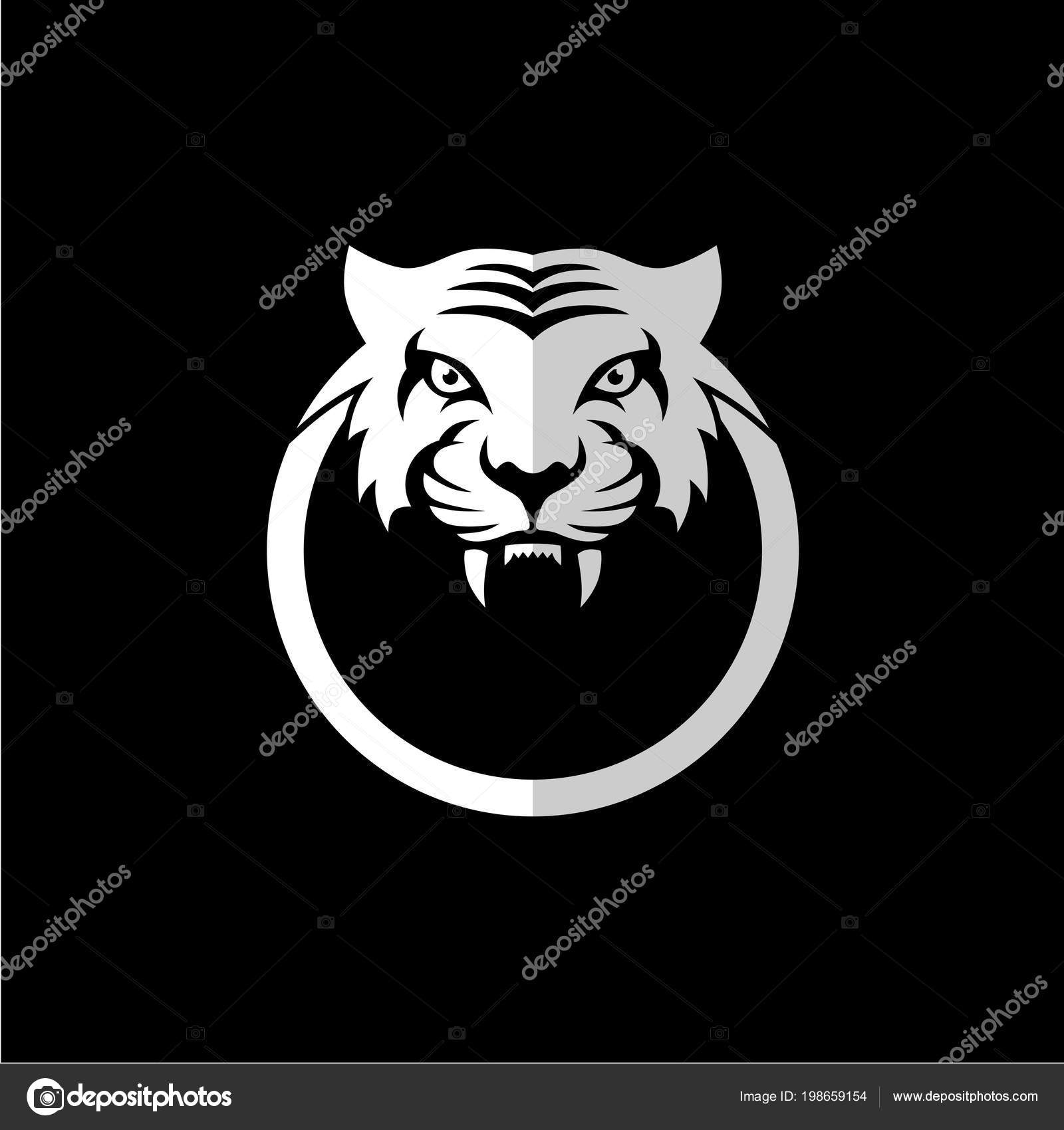 White Intimidating Tiger Company Logo Black Background Vector ...
