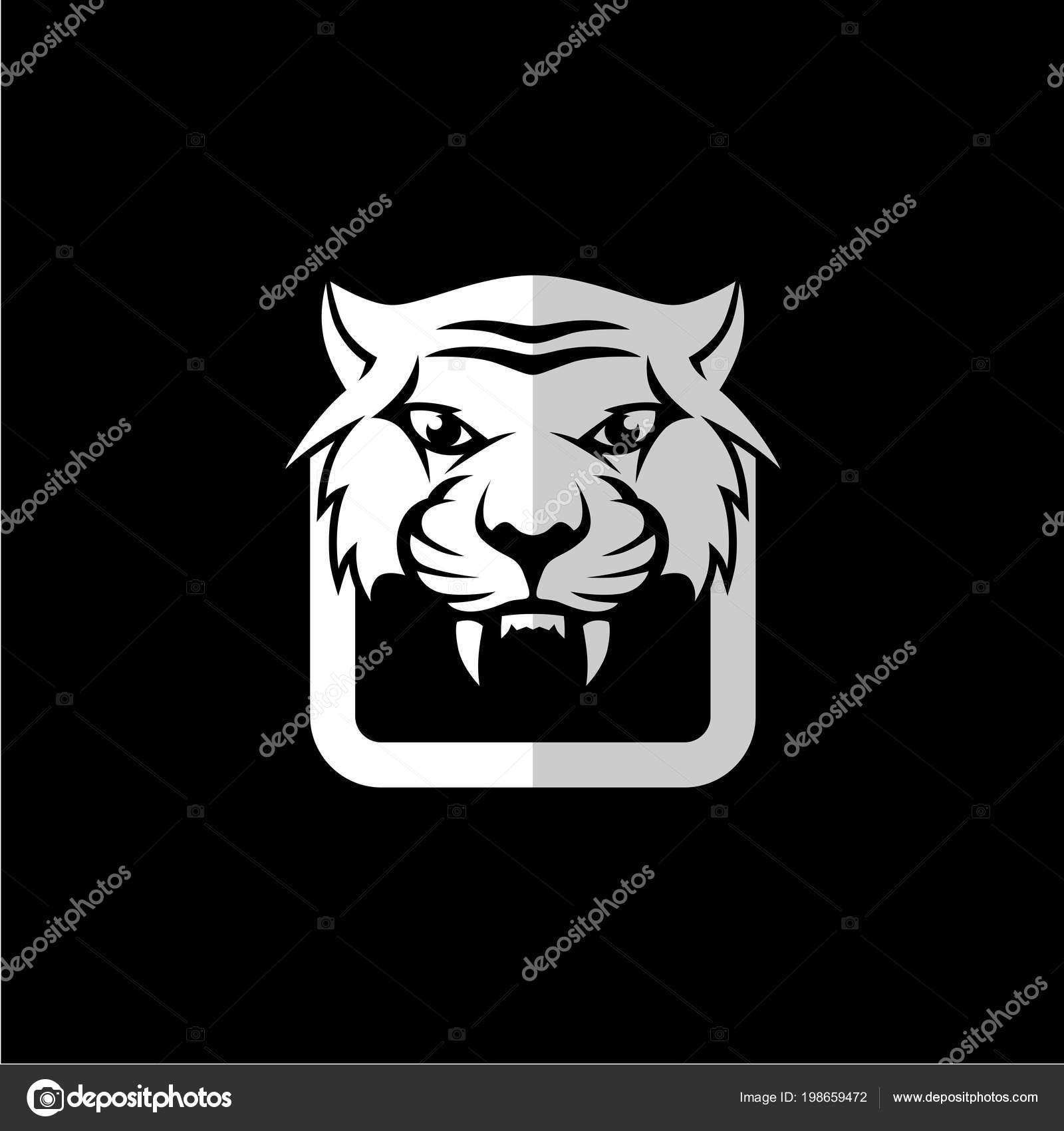 White Intimidating Tiger Company Logo Black Background Vector ...