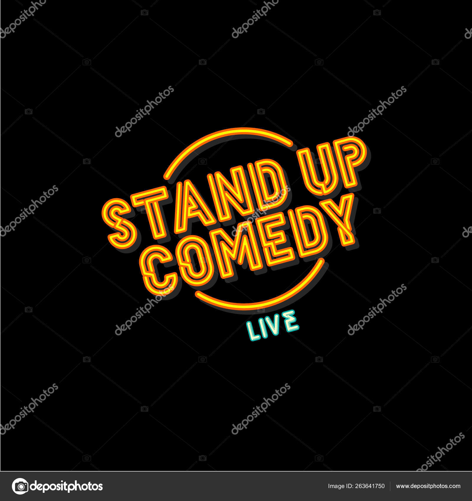 Neon Lettering Stand Comedy Black Background Stock Vector Image by ...