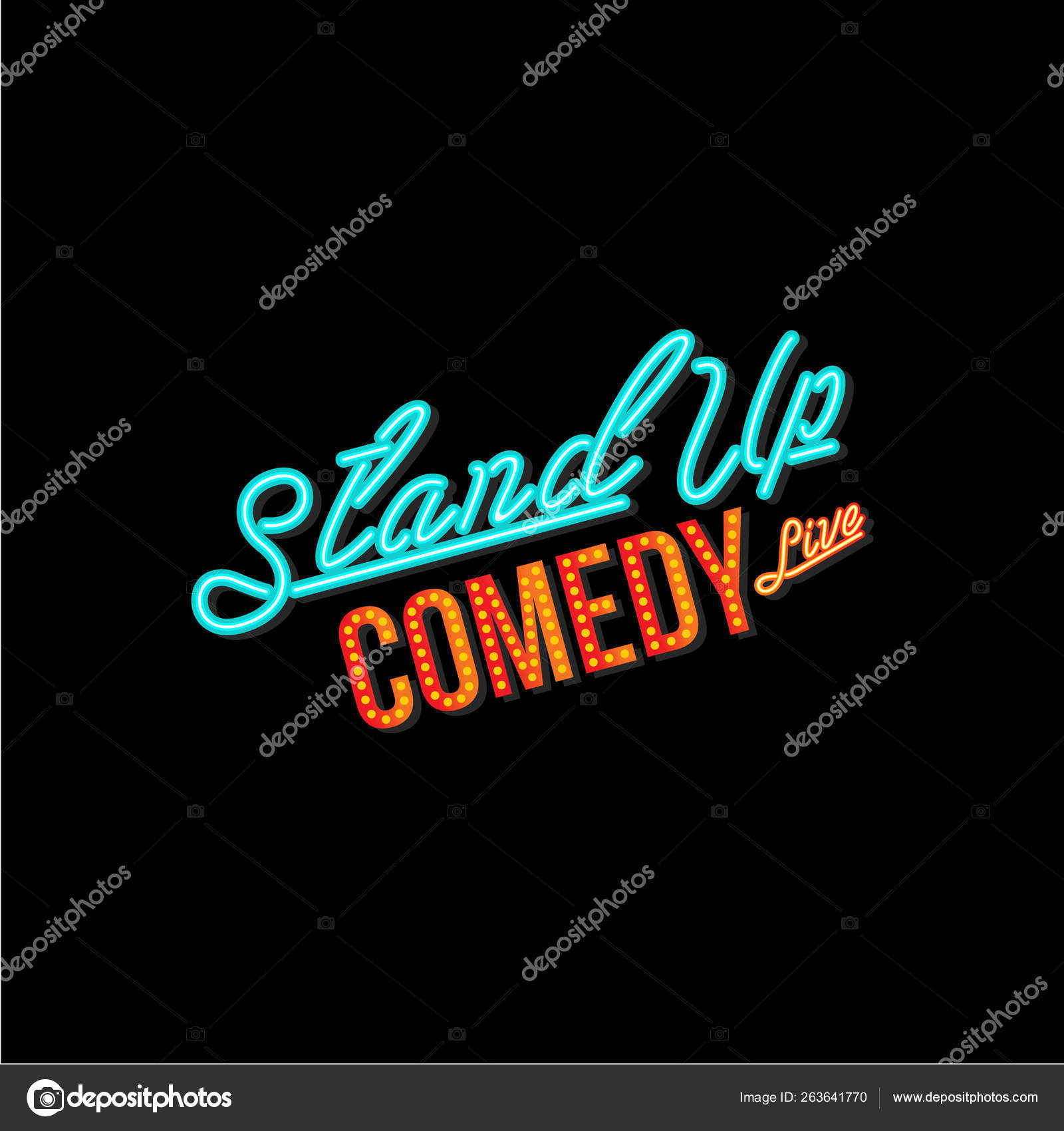 Stand Comedy Neon Sign Black Background Stock Vector by ©vectorfirst ...