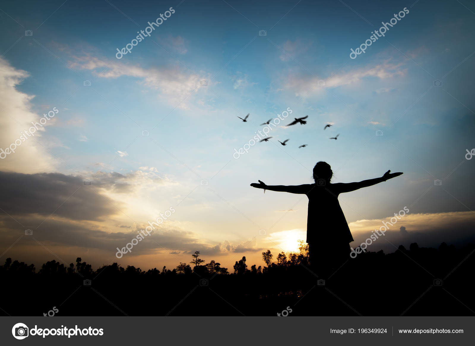 Silhouette People Showing Hand Freedom Success Sun Shine Stock Photo by ...