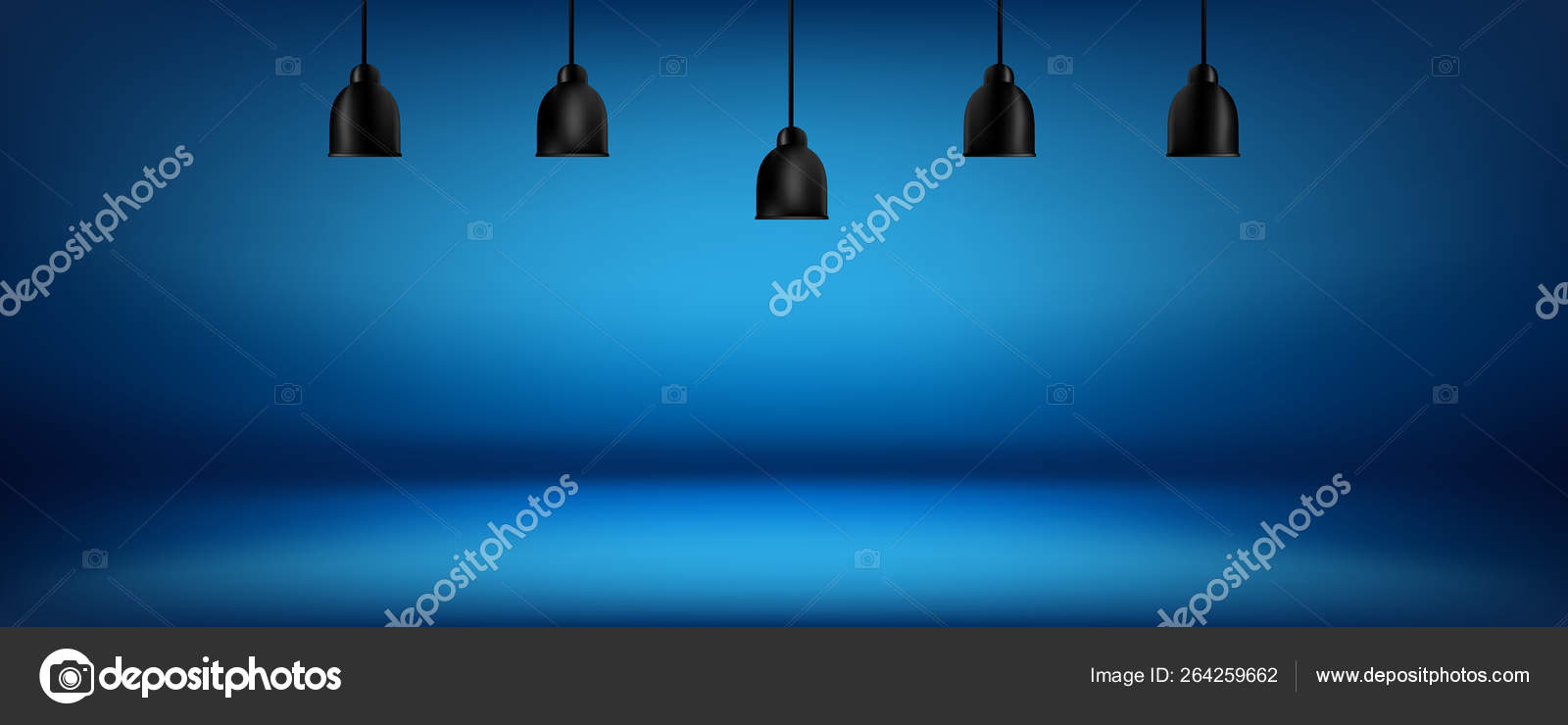 Blue background with light boxes on ceiling, abstract gradient s Stock ...