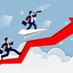 Businessmen competition. on chart graph line to goal to achieve success ...