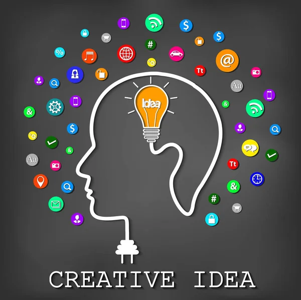Human head creative idea brain icon light bulb. spark success in ...