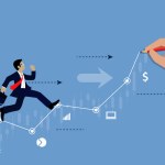 Businessmen competition. on chart graph line to goal to achieve success ...