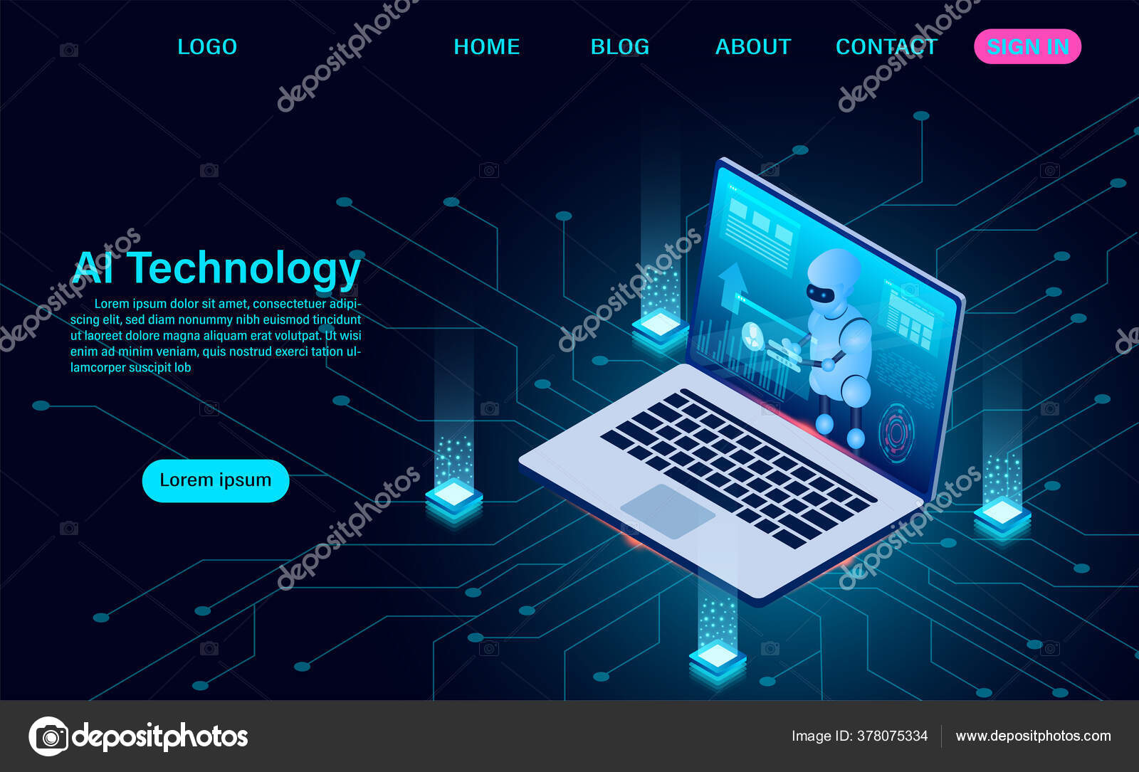 Artificial Intelligence Robot Technology System Analysis Big Data Processing Isometric Stock ...