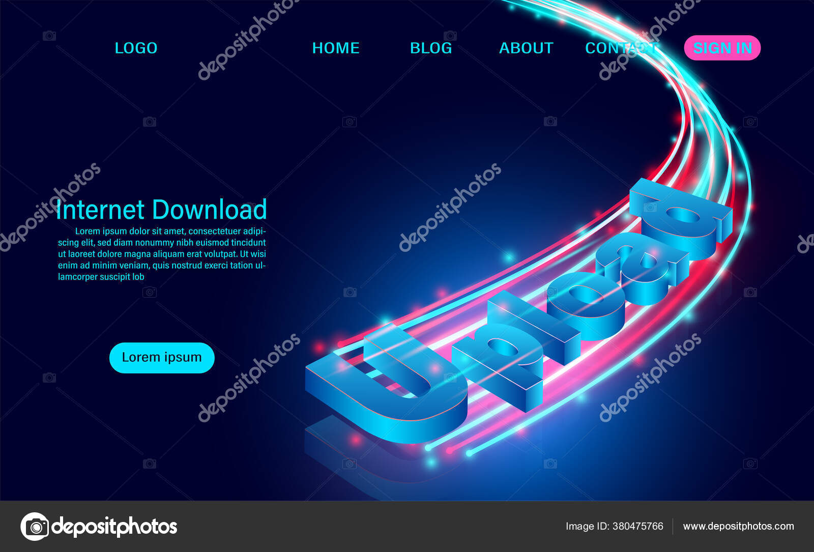 Banner Internet Upload Concept Illustration Downloading Data Isometric ...