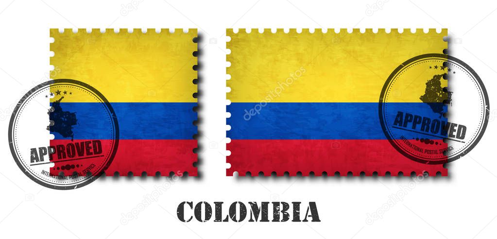Sello postal Colombia o patrón de bandera colombiana con textura de ...