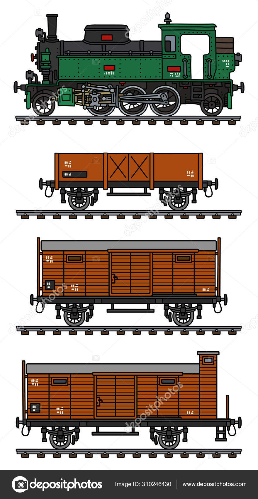 Vectorized Hand Drawing Vintage Freight Steam Train Stock Vector Image ...