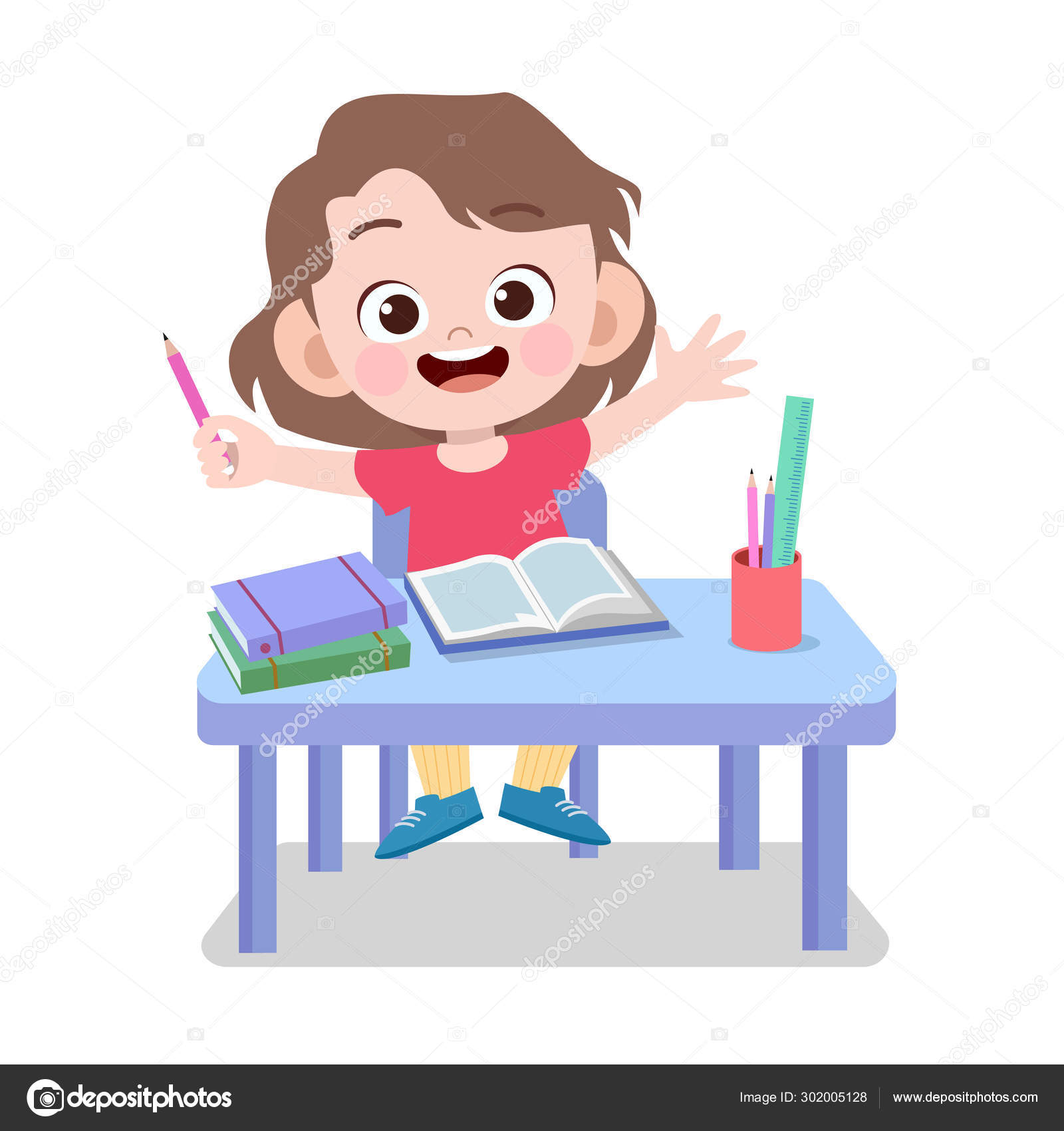 Criança feliz estudo lição de casa ilustração vetorial Vetor de ...