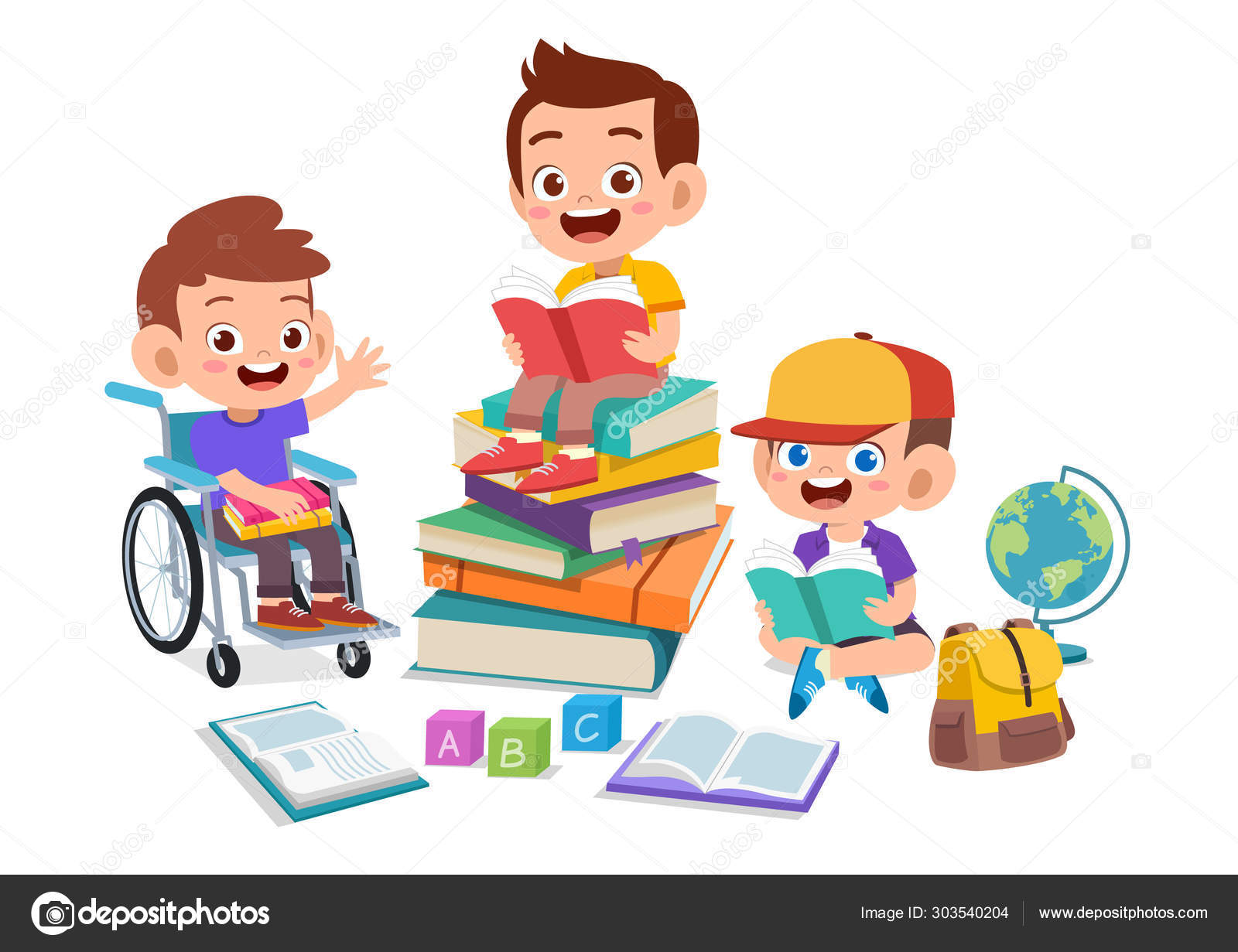 Niños felices leen el estudio del libro juntos Vector de stock ...