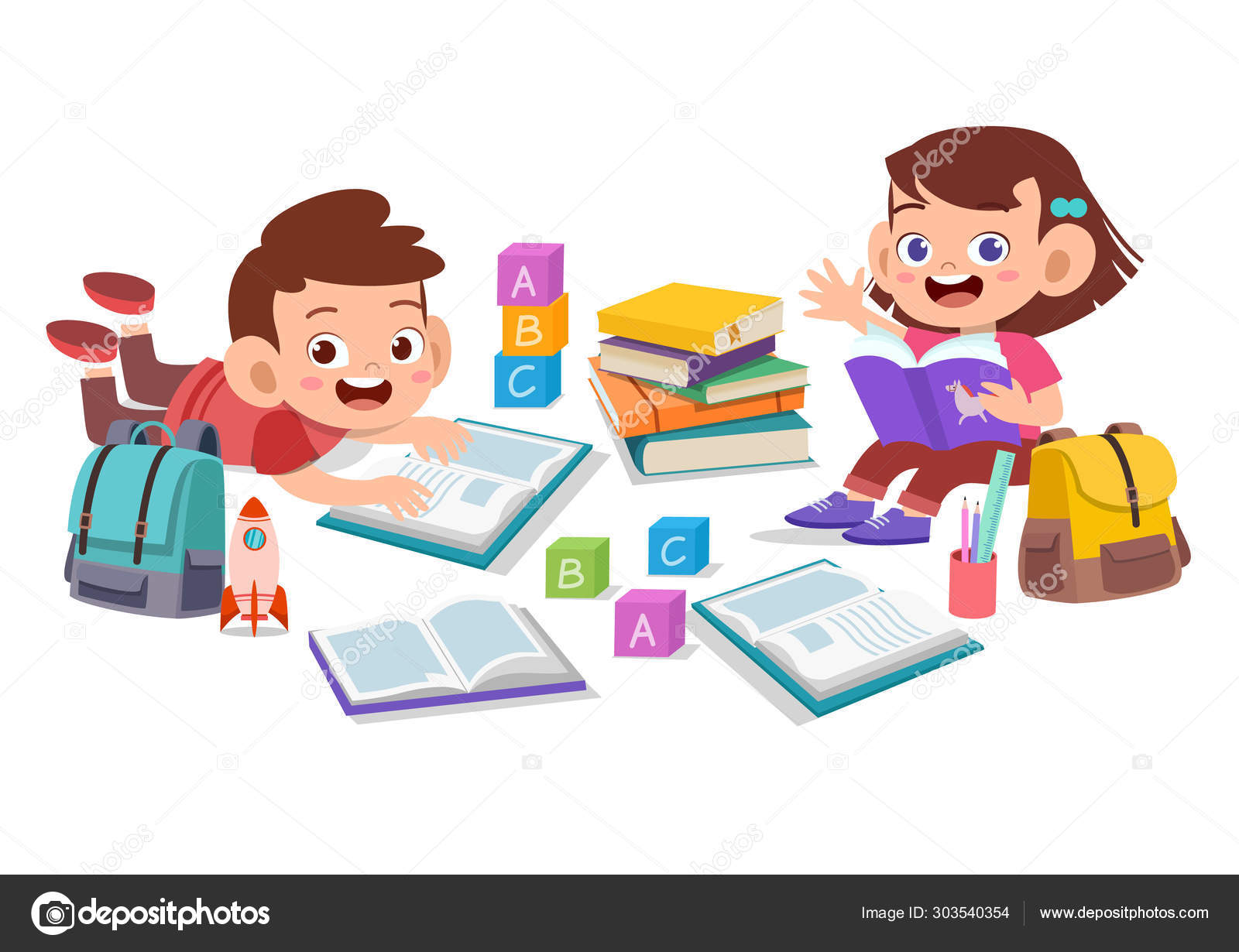 Happy Child Reading Clip Art
