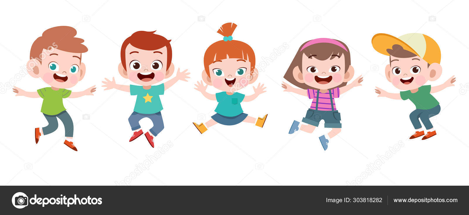Happy school kids jump vector illustration isolated Stock Vector Image ...