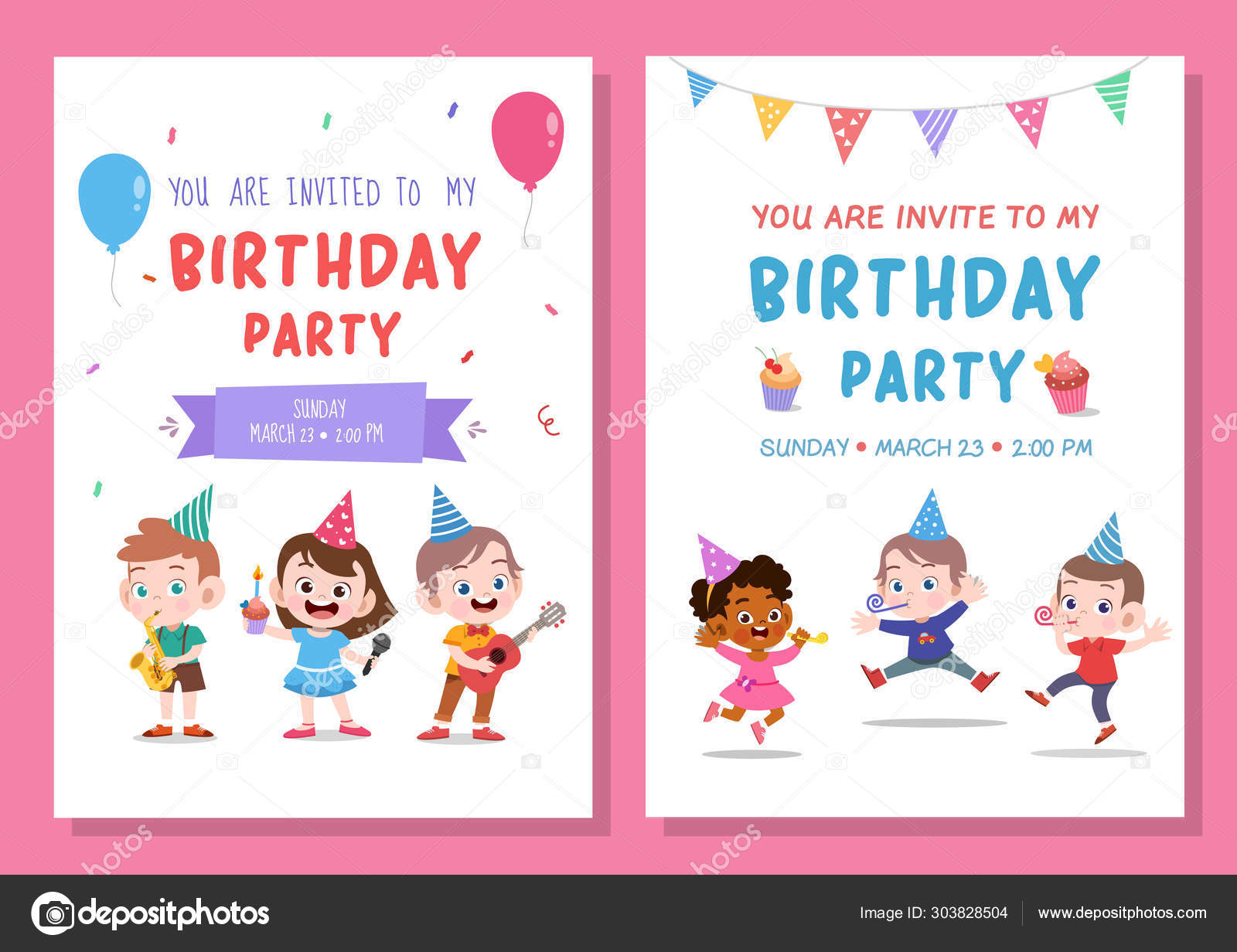 아이 생일 파티 카드 벡터 일러스트 스톡 벡터 - ©colorfuelstudio 303828504