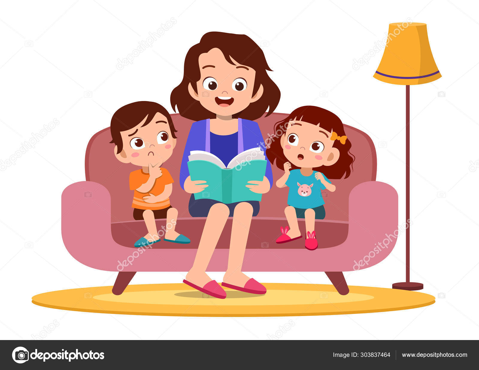 가족 읽기 a 책 함께 벡터 Stock Vector by ©colorfuelstudio 303837464