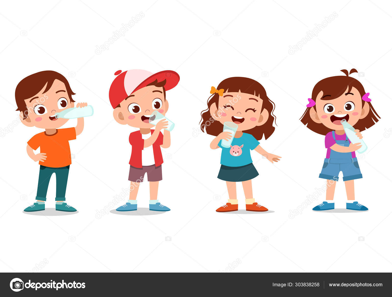 ภาพประกอบของเด็ก ๆ ดื่มนมอย่างมีความสุข ภาพเวกเตอร์สต็อกโดย ...