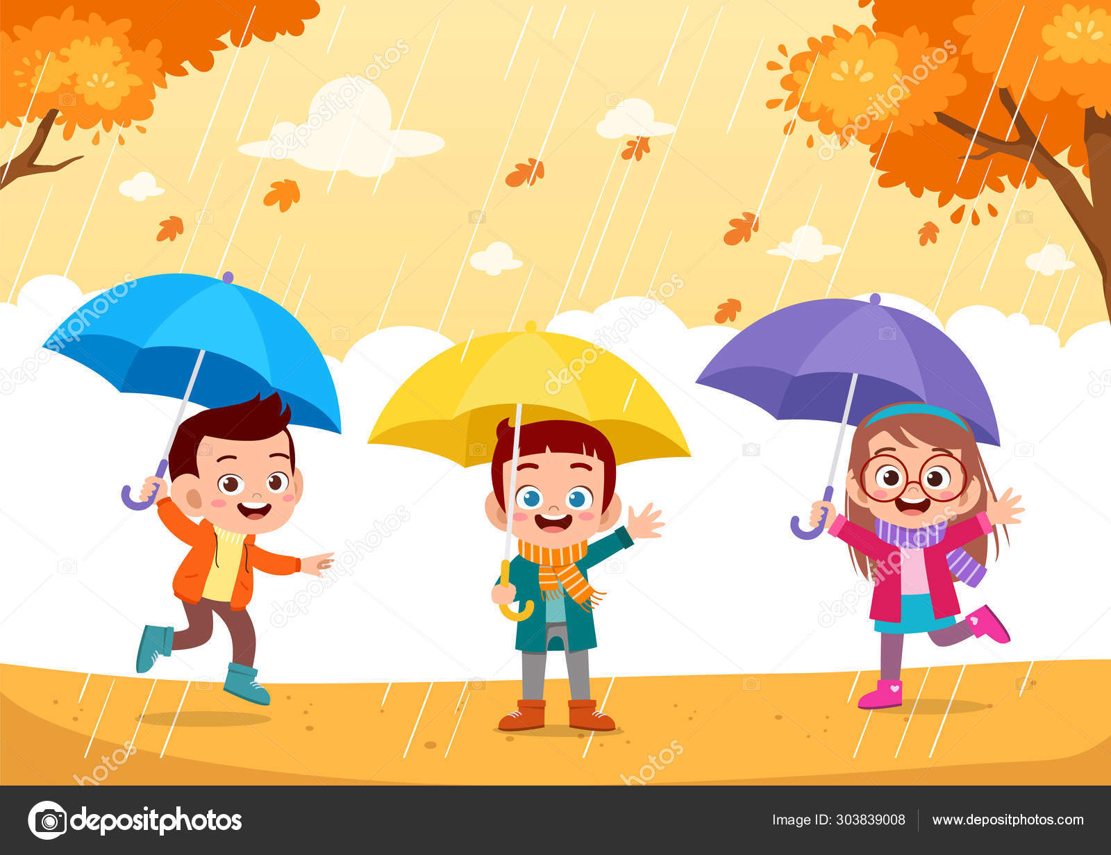 Happy kids autumn vector illustration Stock Vector Image by ...