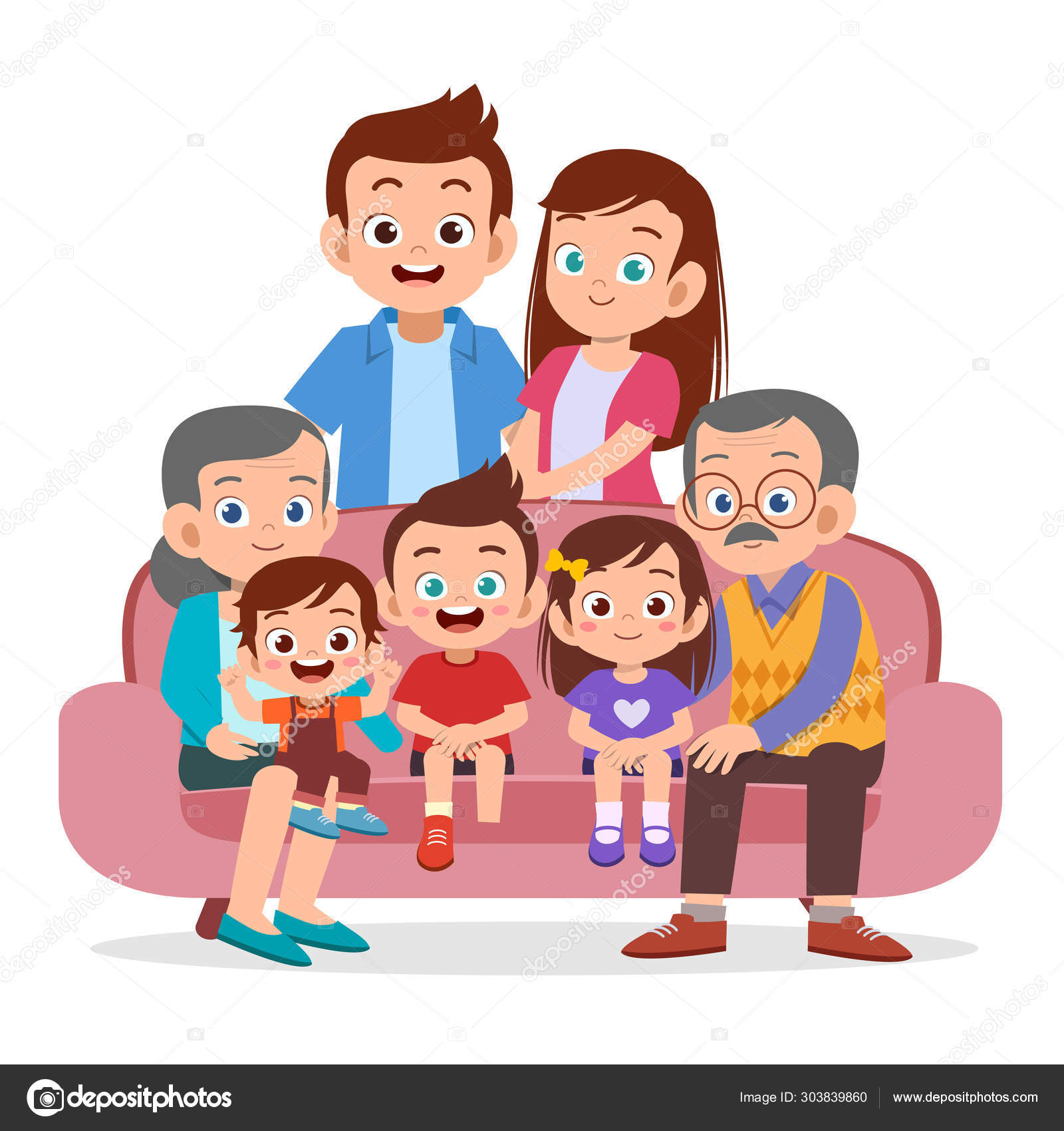 Happy Smiling Senior Couple Gathering Together with their Adult ...