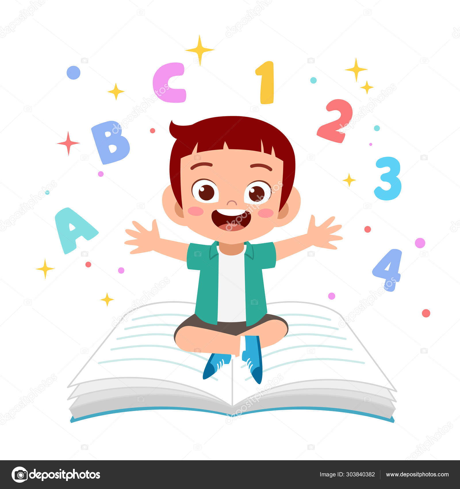 Cute kids reading book education concept illustration Stock Vector ...