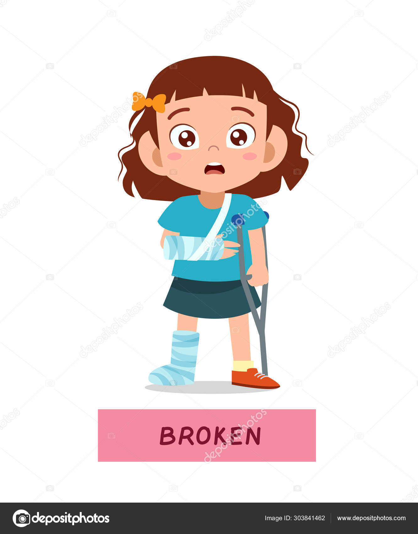 Kid girl with fracture leg vector Stock Vector Image by ...