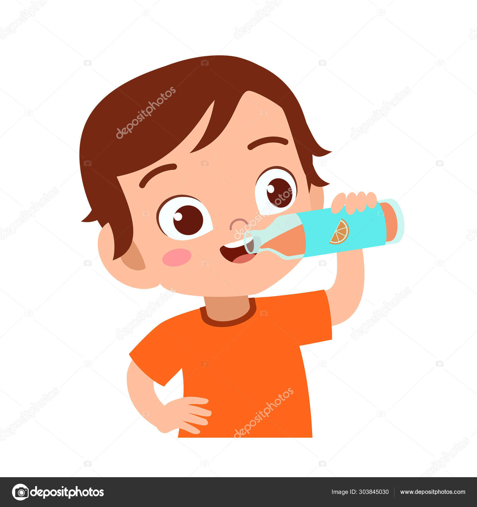 Criança feliz beber suco vetor ilustração imagem vetorial de ...