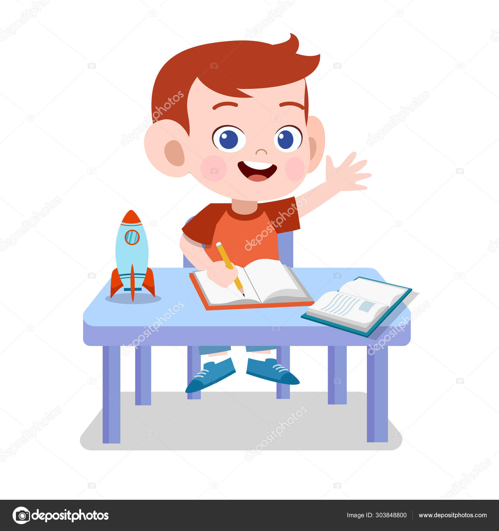 Happy kid study homework vector illustration Stock Vector by ...