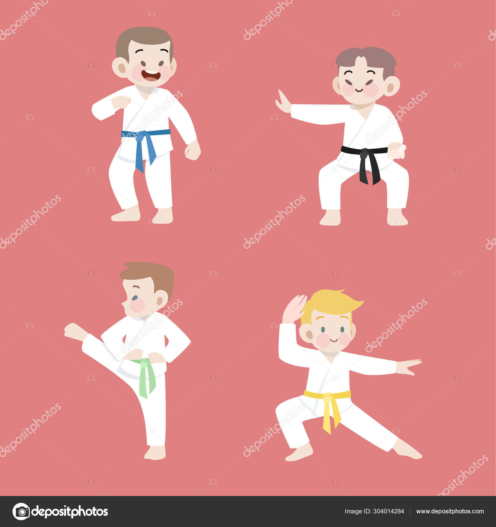 Cute happy kids sport activity karate vector illustration set Stock ...