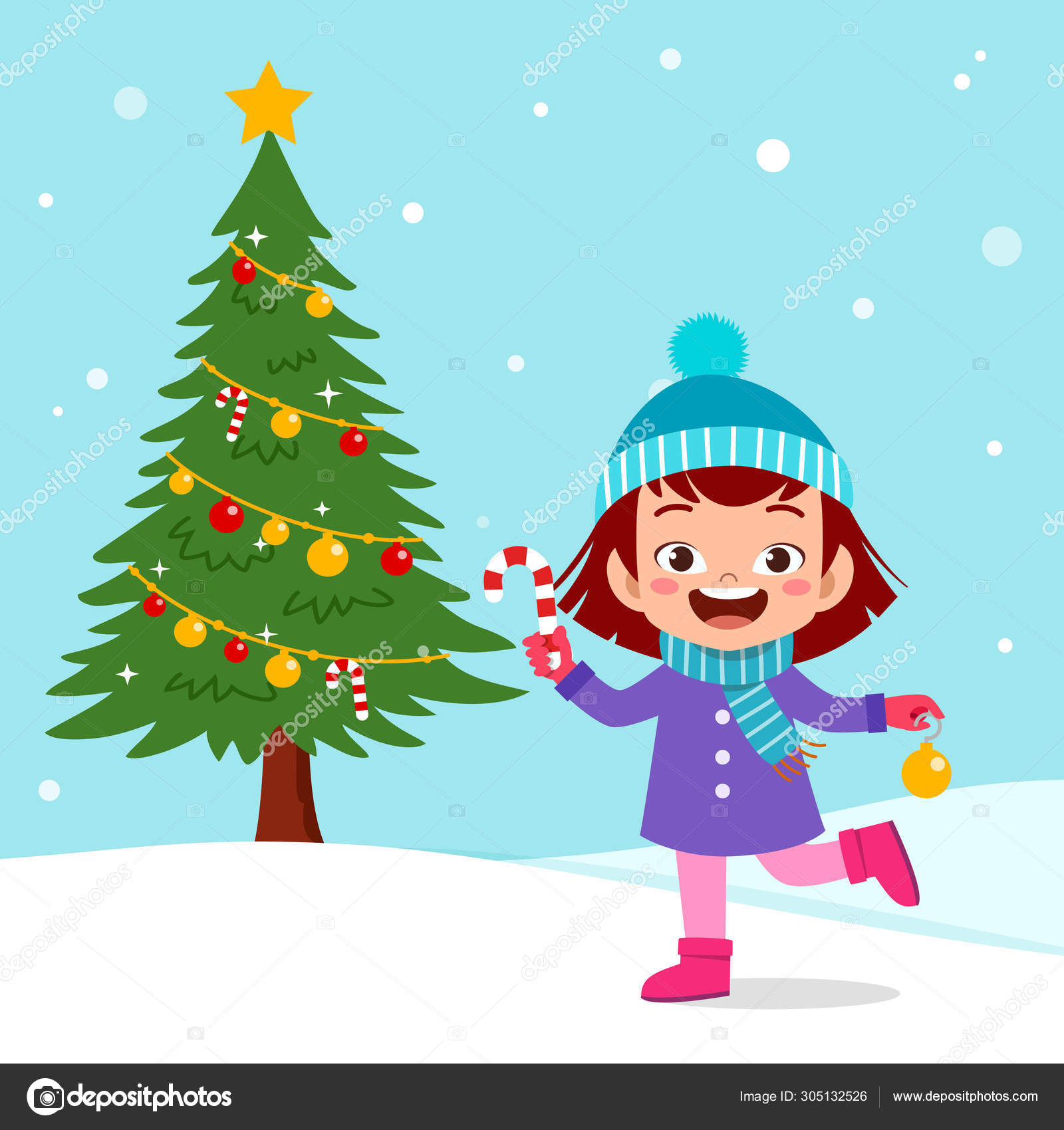 Happy kids christmas tree snow Stock Vector by ©colorfuelstudio 305132526