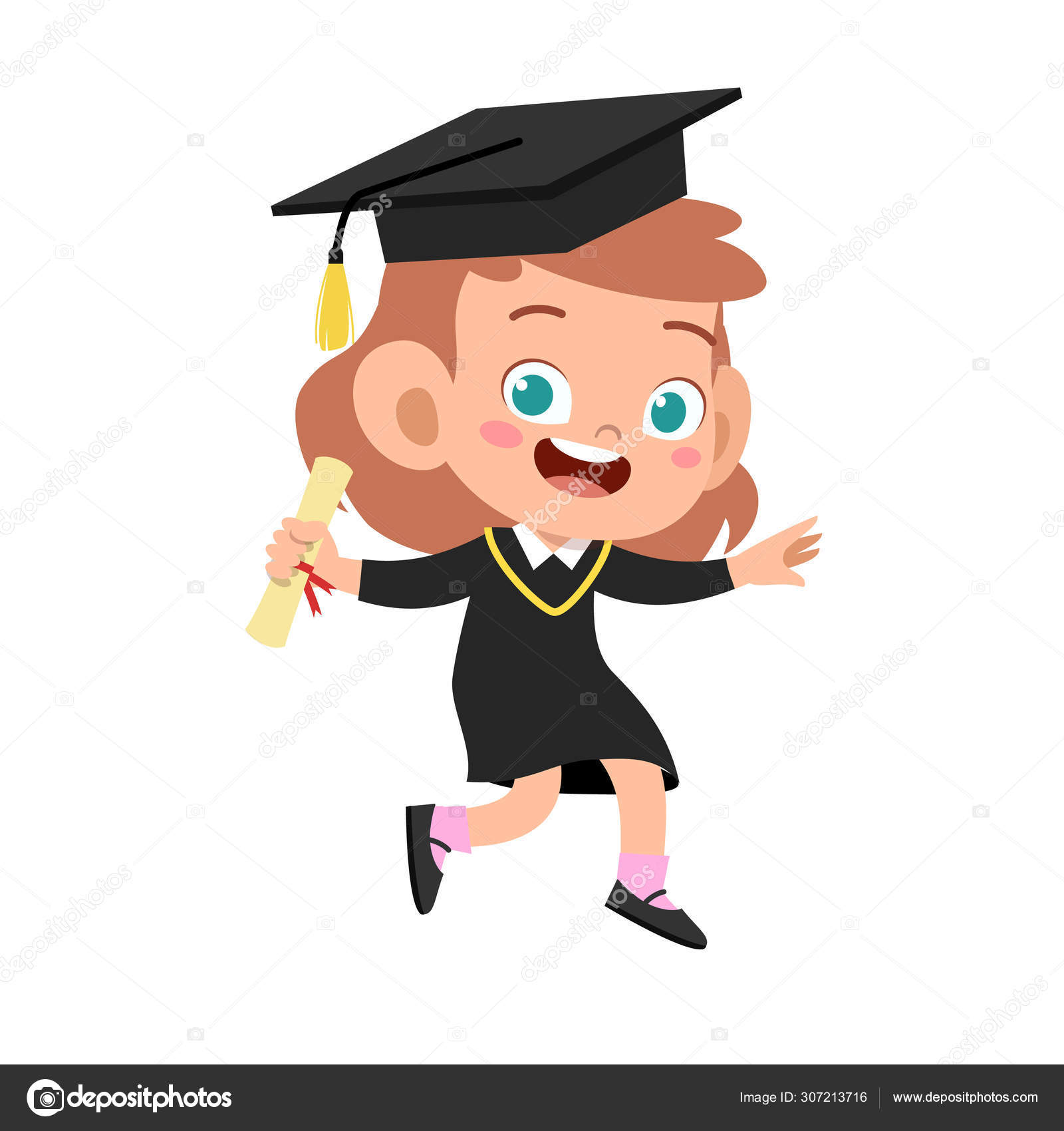Happy cute kid jump graduation vector design Stock Vector Image by ...